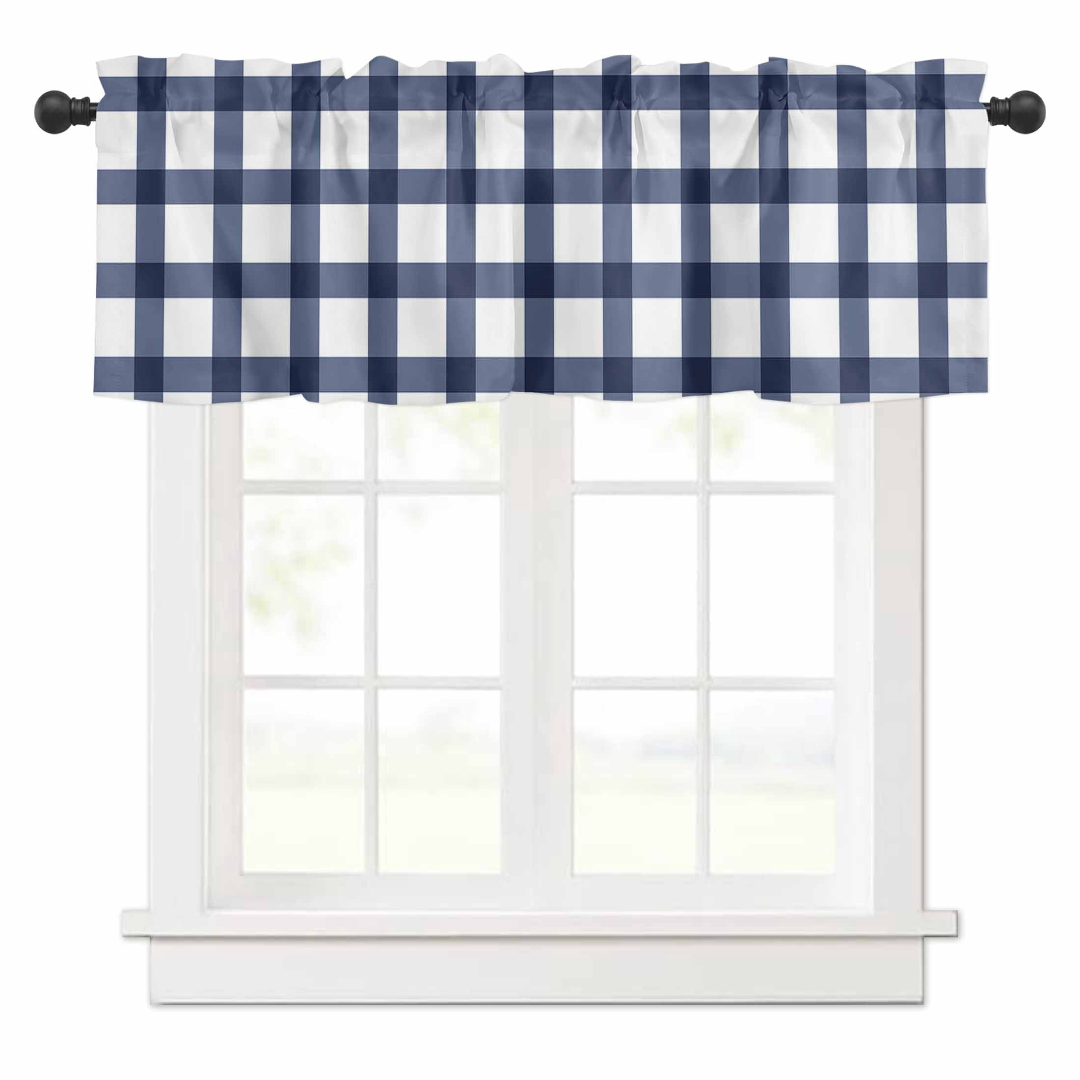 Valances for Windows Blue Check Plaid Window Valances Rod Pocket ...