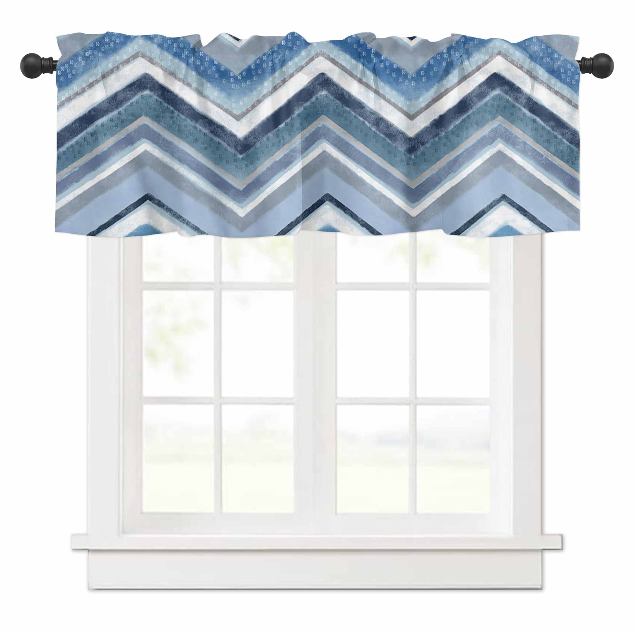Valances for Windows Blue Chevron Window Valances Rod Pocket Geometric ...