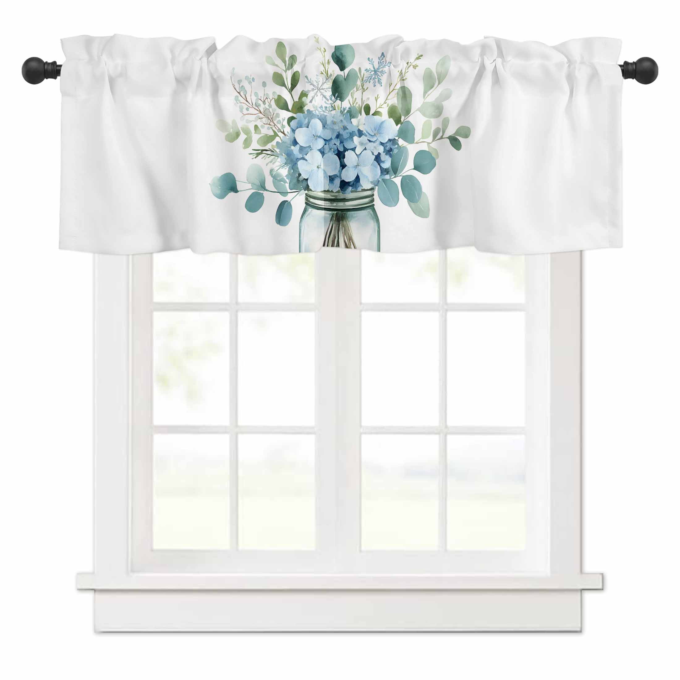 Valances for Windows Blue Floral Pastoral Eucalyptus Leaf Valance Rod ...
