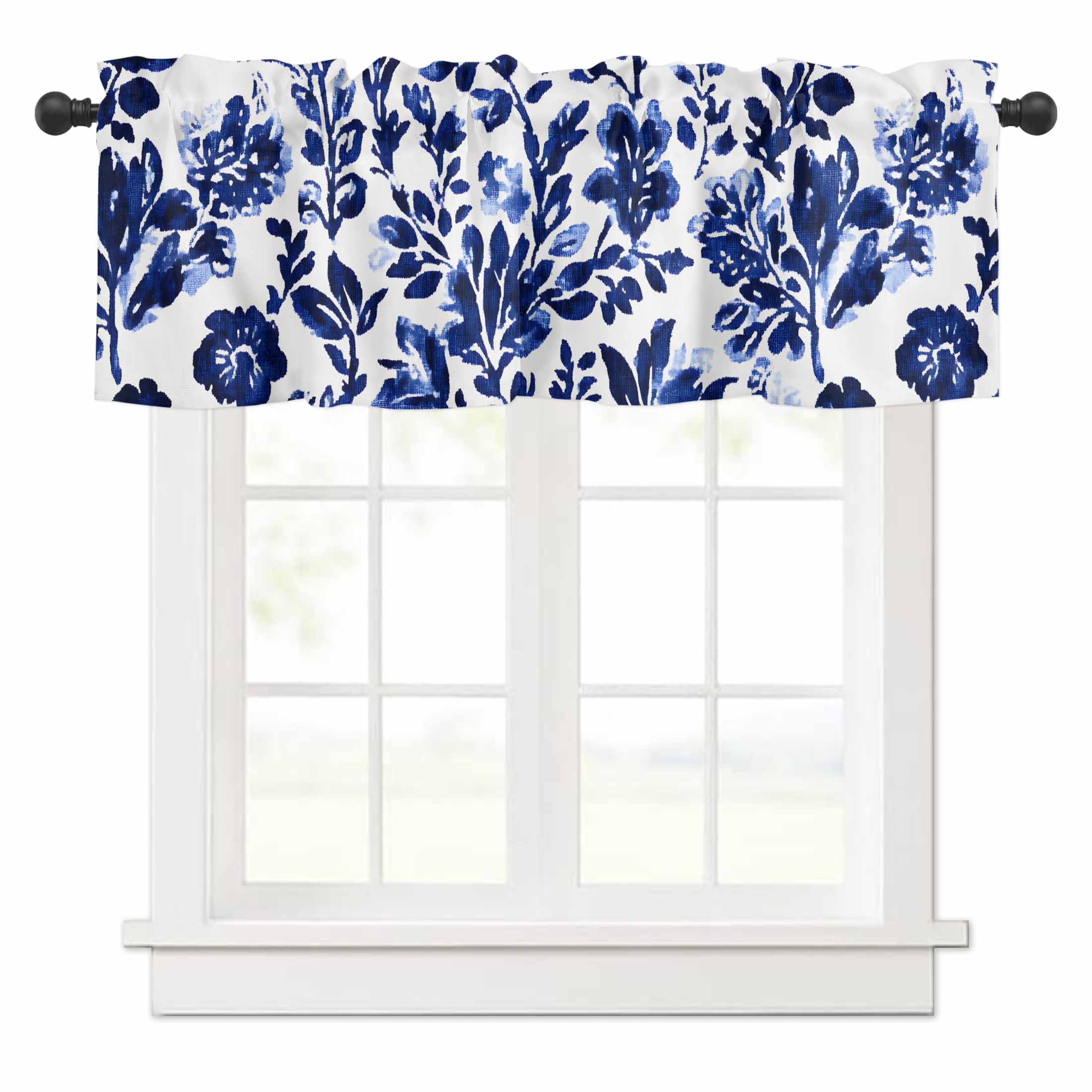Valances for Windows Blue Flowers Pattern Window Valances Rod Pocket ...