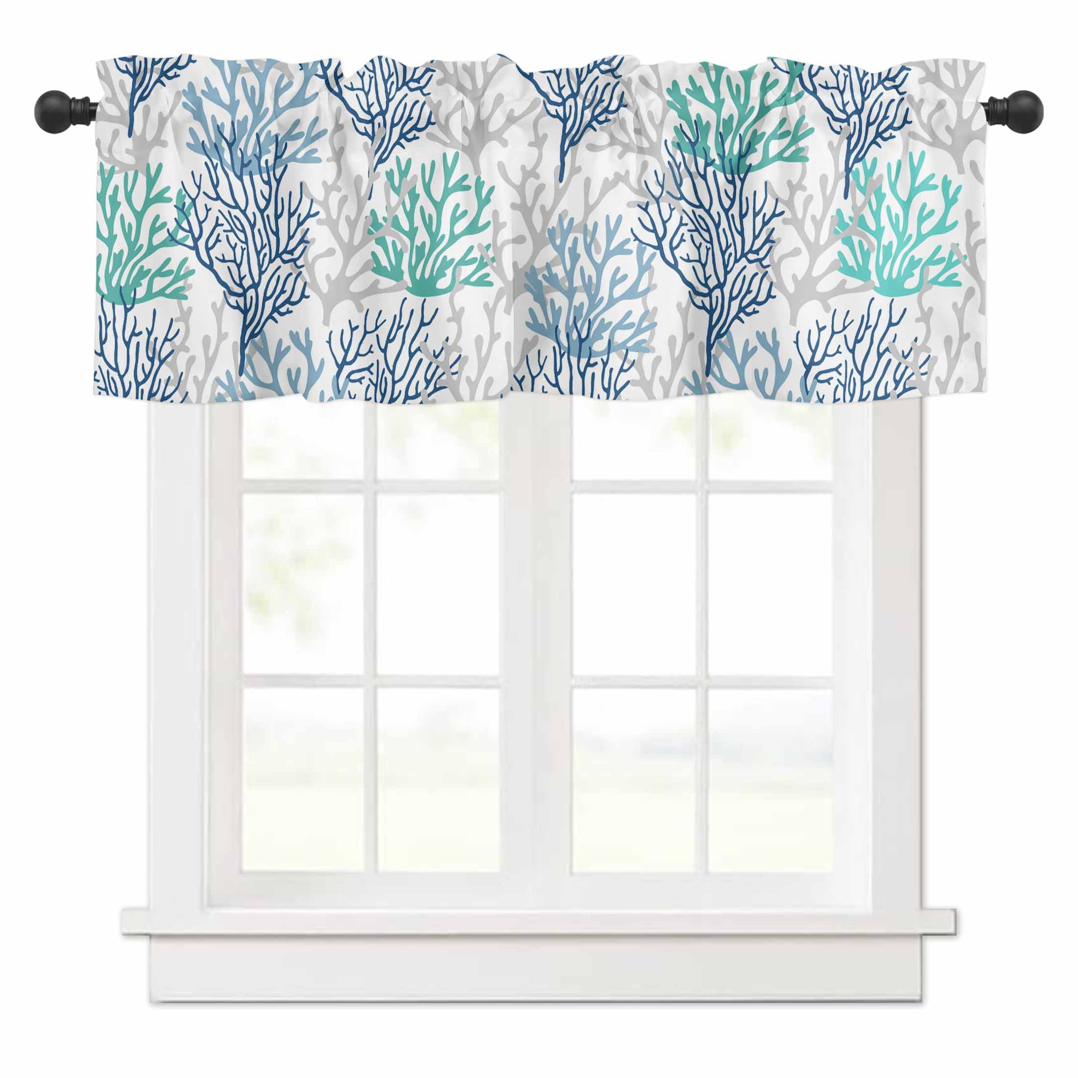 Valances for Windows Blue Grey Coral Window Valances Rod Pocket Ocean ...
