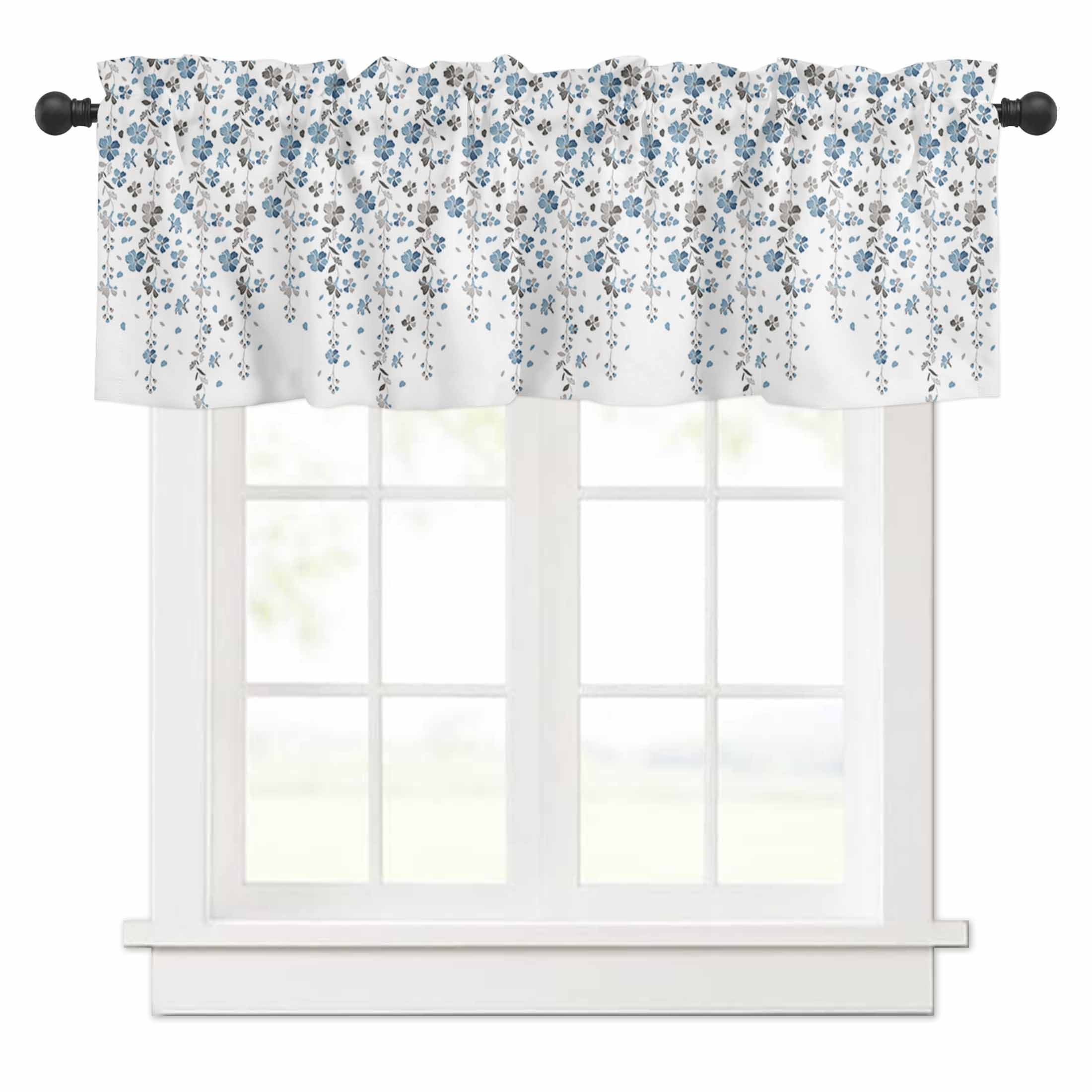 Valances for Windows Blue Grey Floral Window Valances Rod Pocket Spring ...