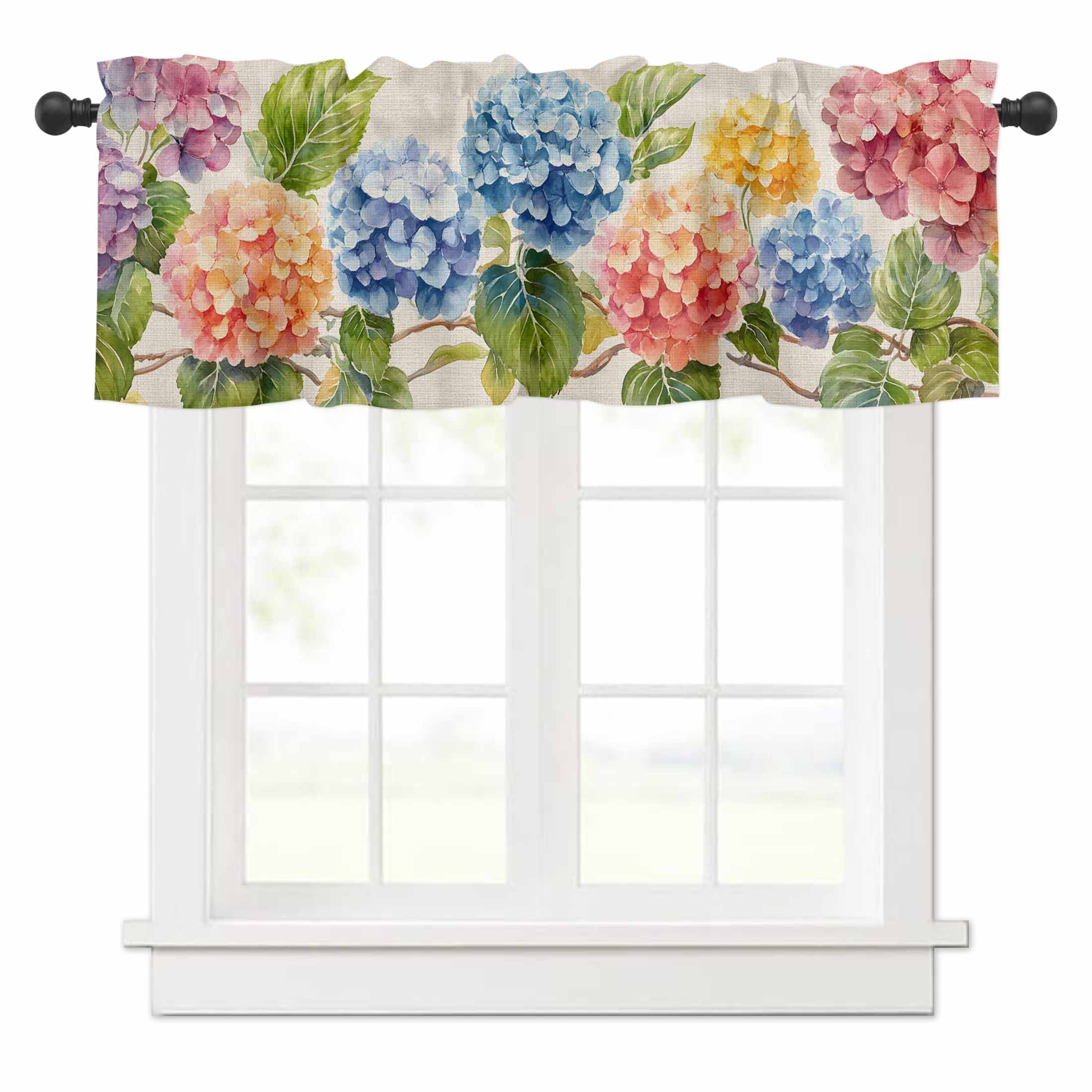 Valances for Windows Blue Pink Hydrangea Window Valances Rod Pocket ...