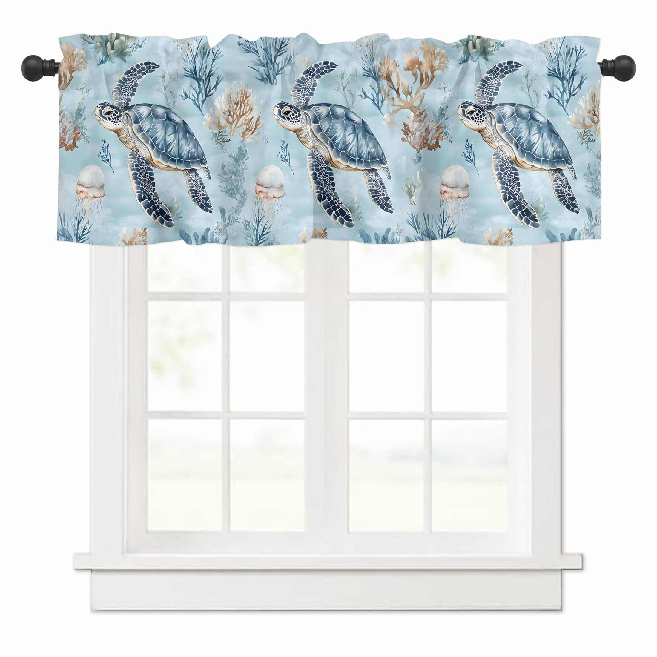 Valances for Windows Blue Sea Turtles Underwater Coral Starfish ...