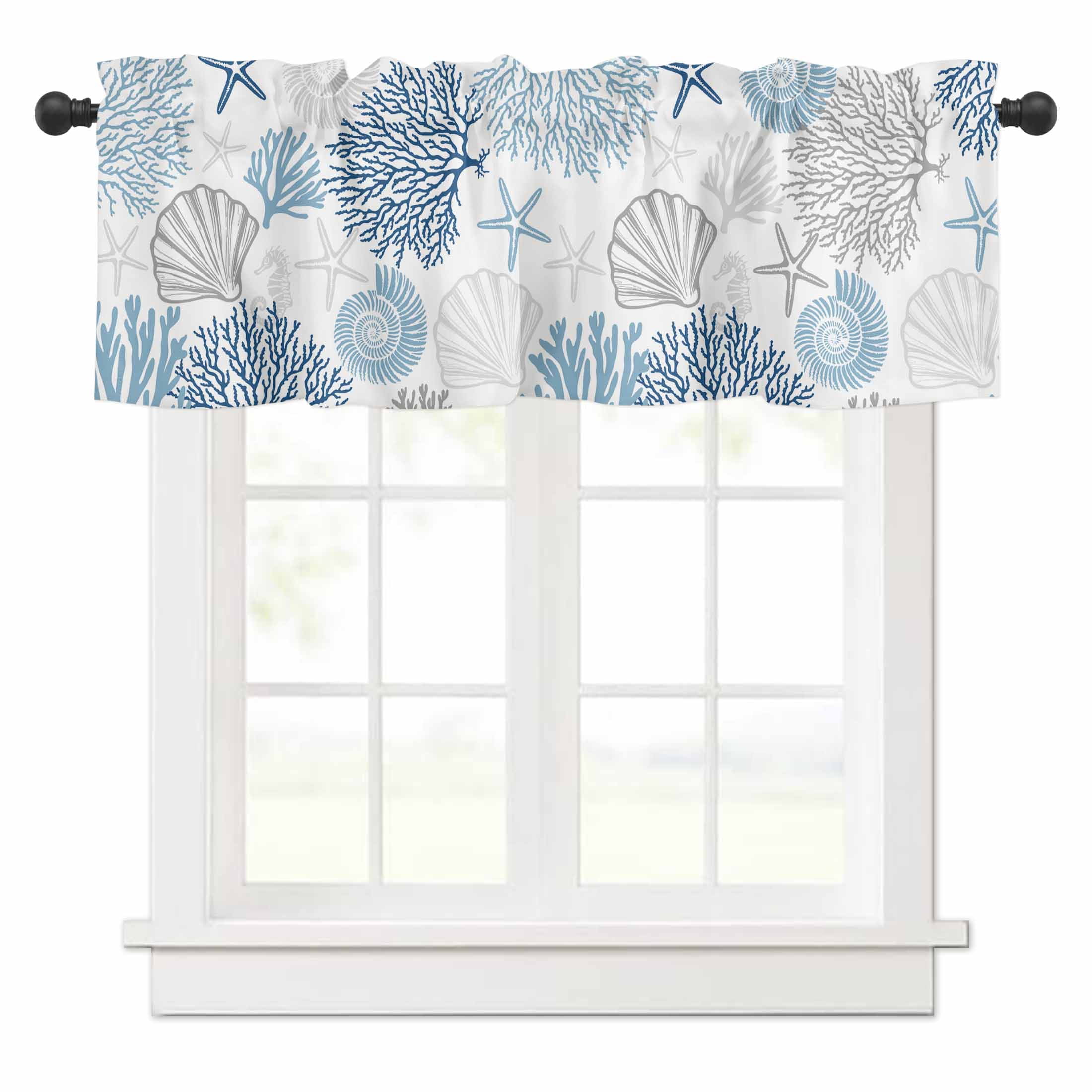 Valances for Windows Blue Shell Window Valances Rod Pocket Marine Life ...