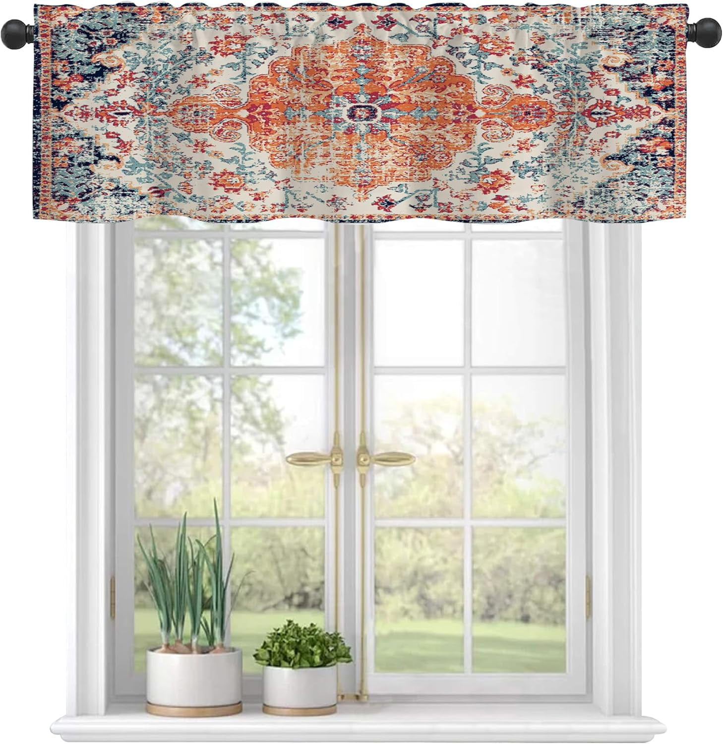 Valances for Windows, Boho Style Ethnic Texture Semi Sheer Valances ...