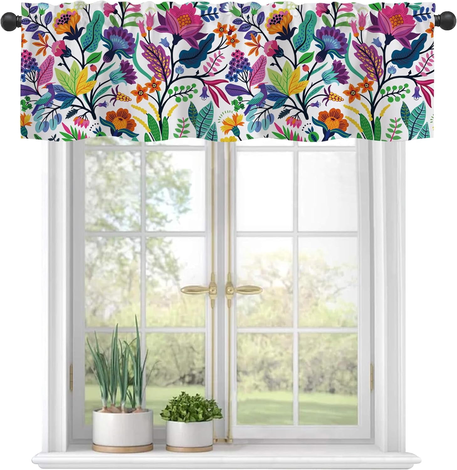 Valances for Windows, Bright Colorful Flowers Semi Sheer Valances ...