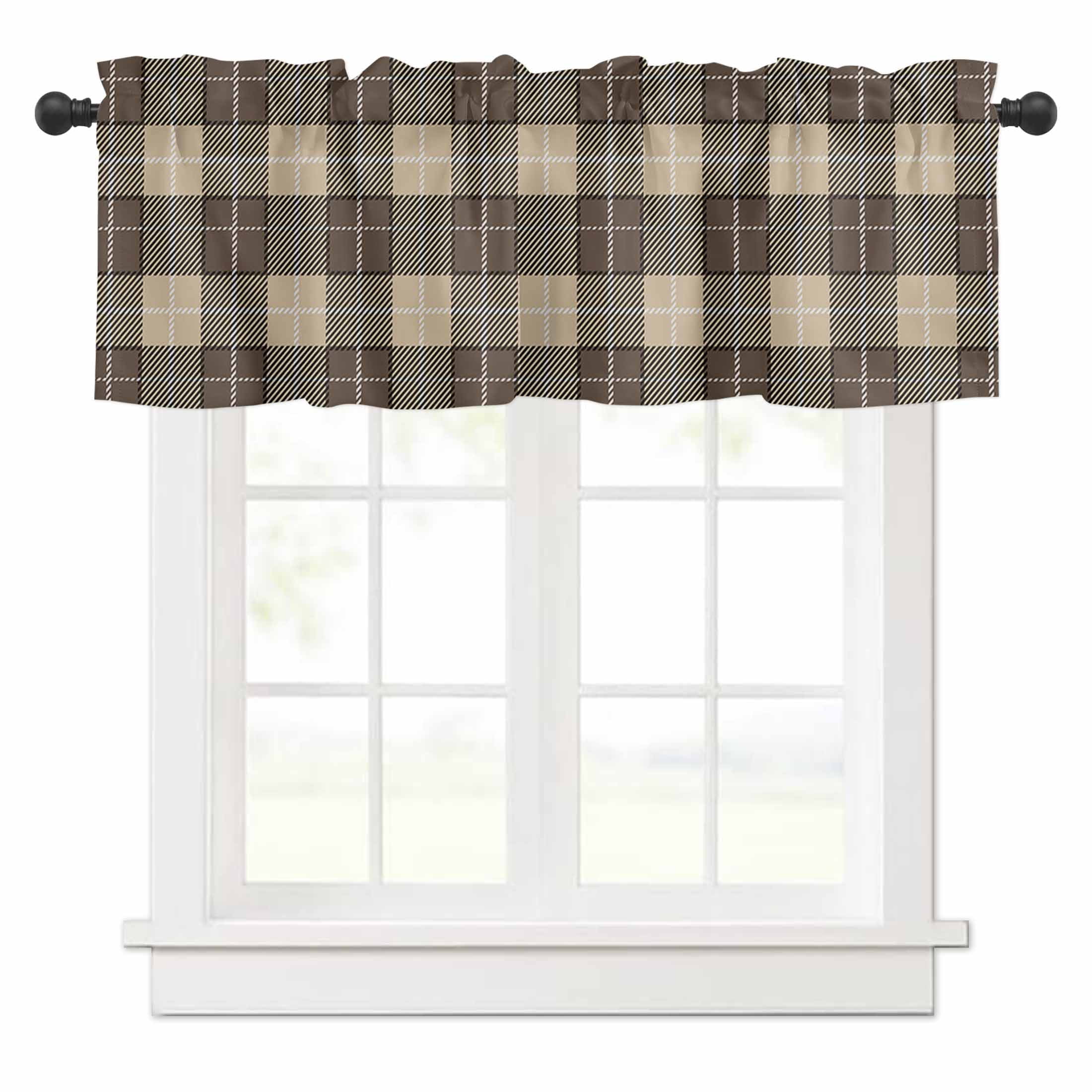 Valances for Windows Brown Check Plaid Window Valances Rod Pocket ...