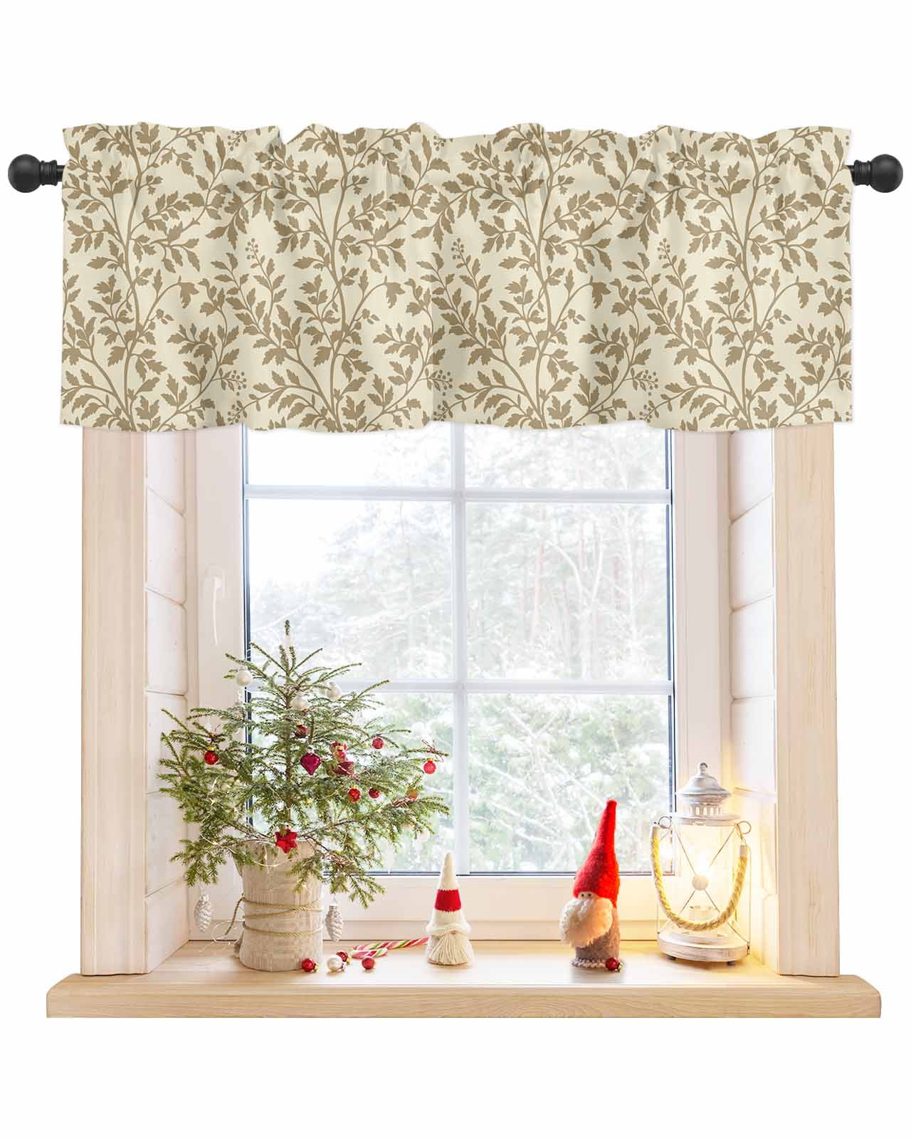 Valances for Windows, Brown Floral Plants Beige Background Rod Pocket ...