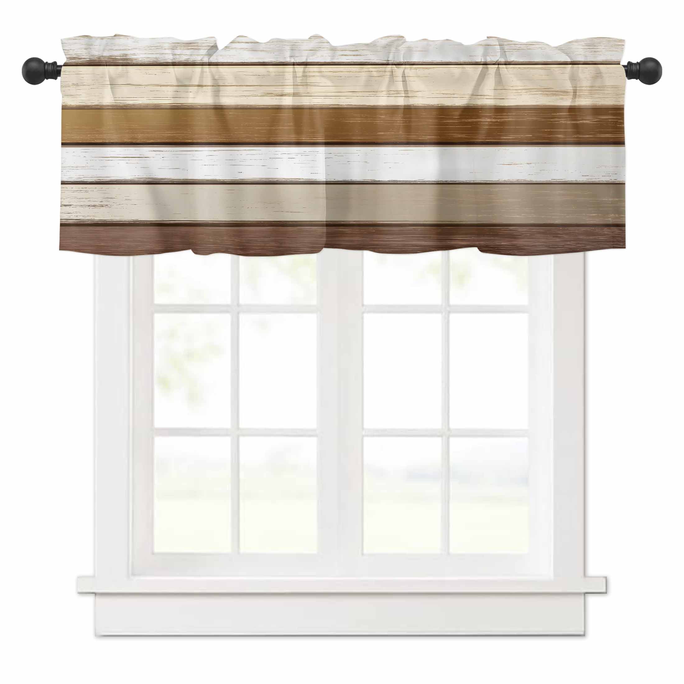 Valances for Windows Brown Wood Grain Window Valances Rod Pocket Wooden ...