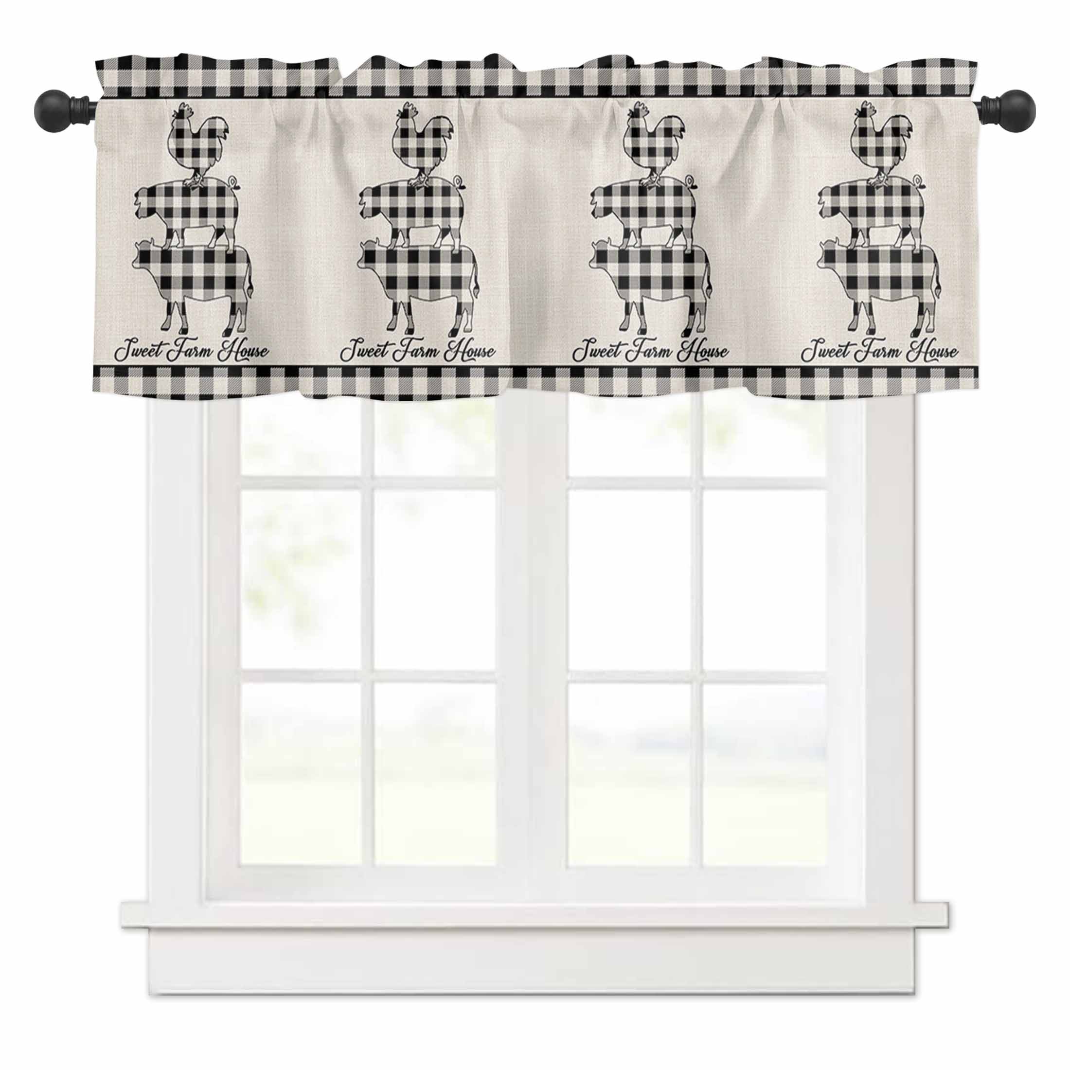Valances for Windows Chicken Pig Cow Buffalo Check Window Valances Rod ...