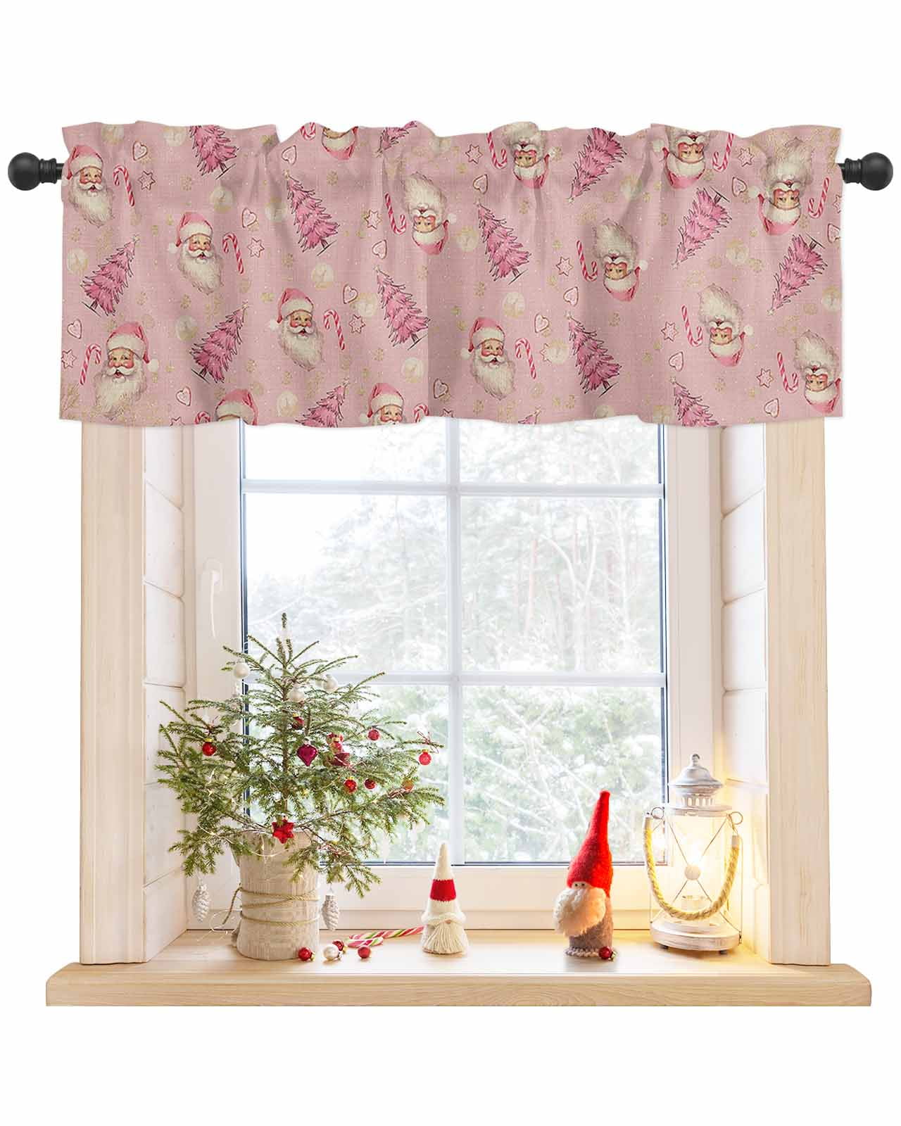 Valances for Windows, Christmas Vintage Pink Xmas Tree Santa Claus ...