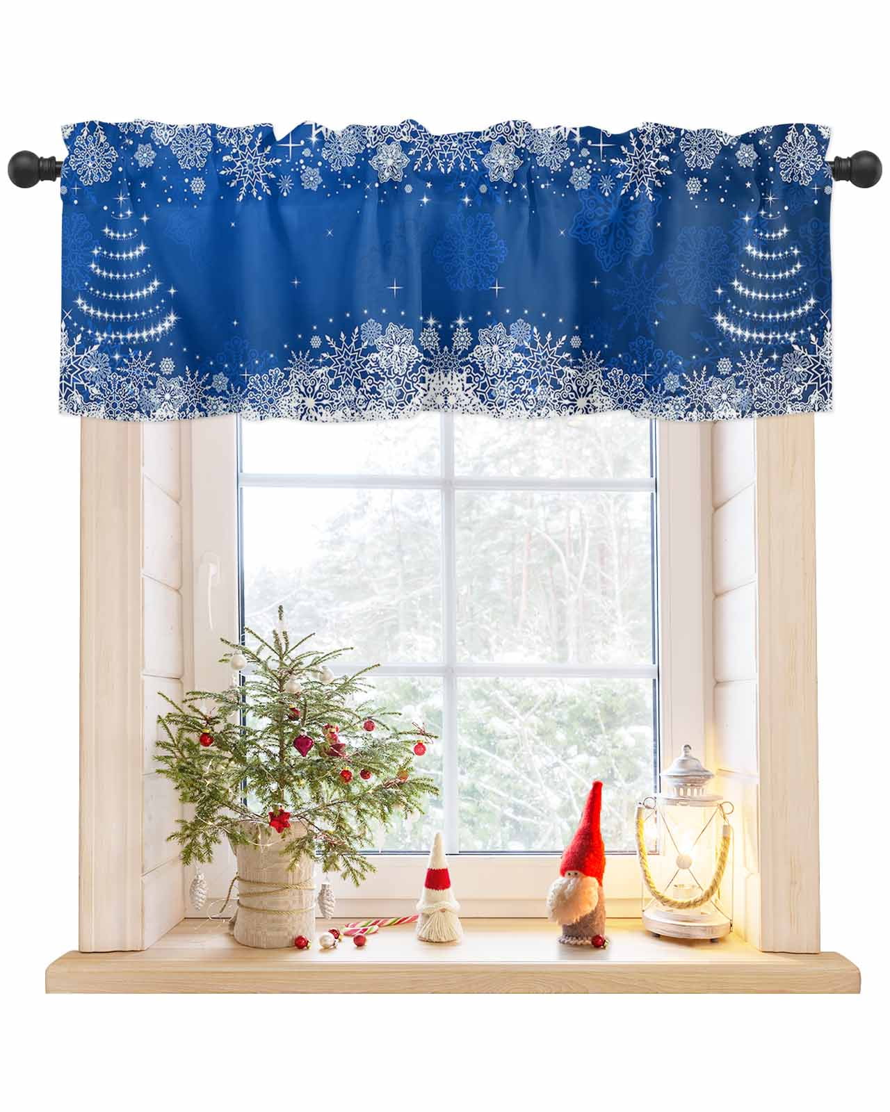 Valances for Windows, Christmas Xmas Tree Winter Snowflake Blue Rod ...