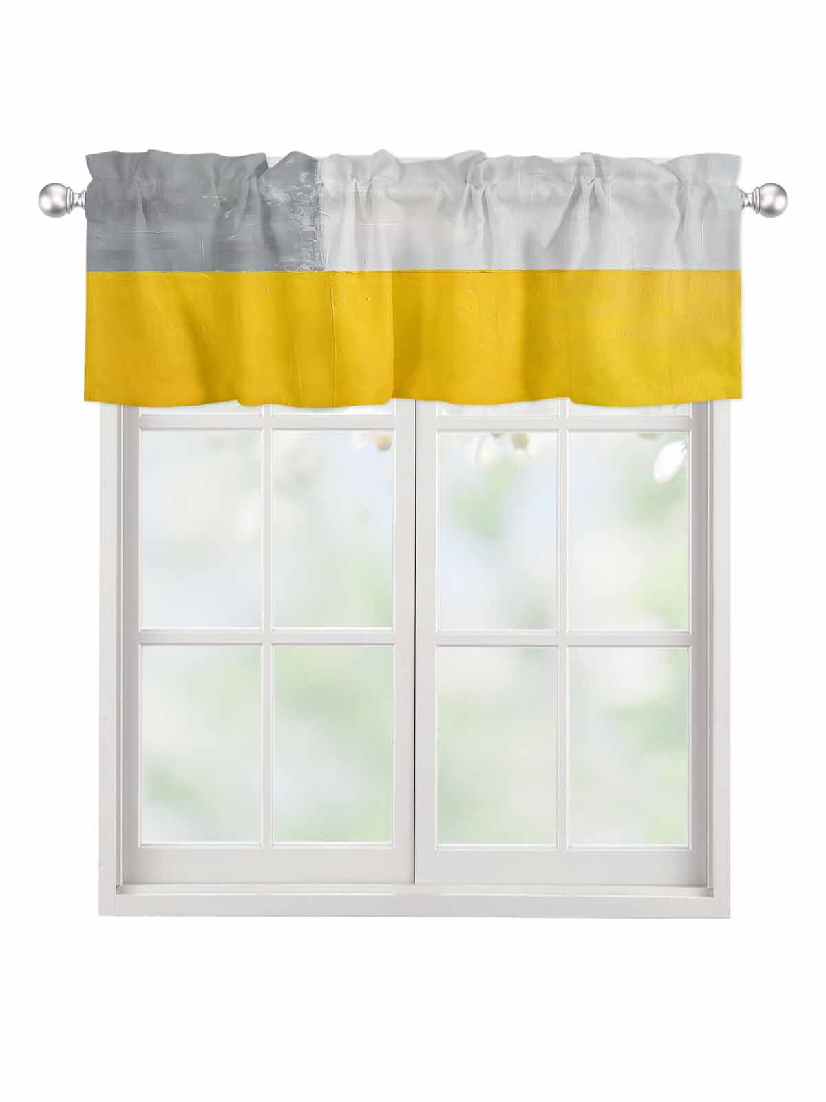 Valances for Windows Color Block Gray Yellow Rod Pocket Cafe Window ...