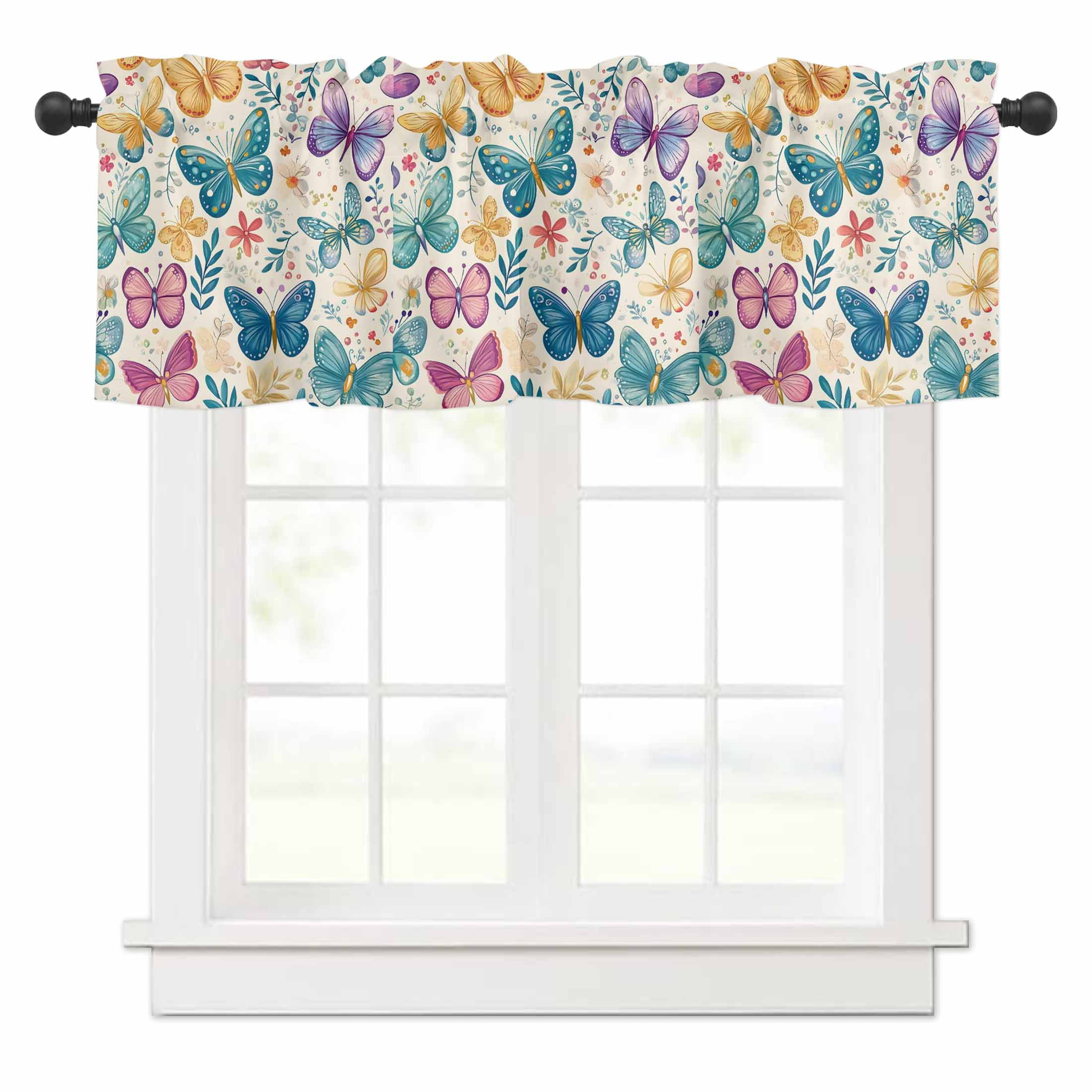 Valances for Windows Colorful Butterfly Window Valances Rod Pocket ...