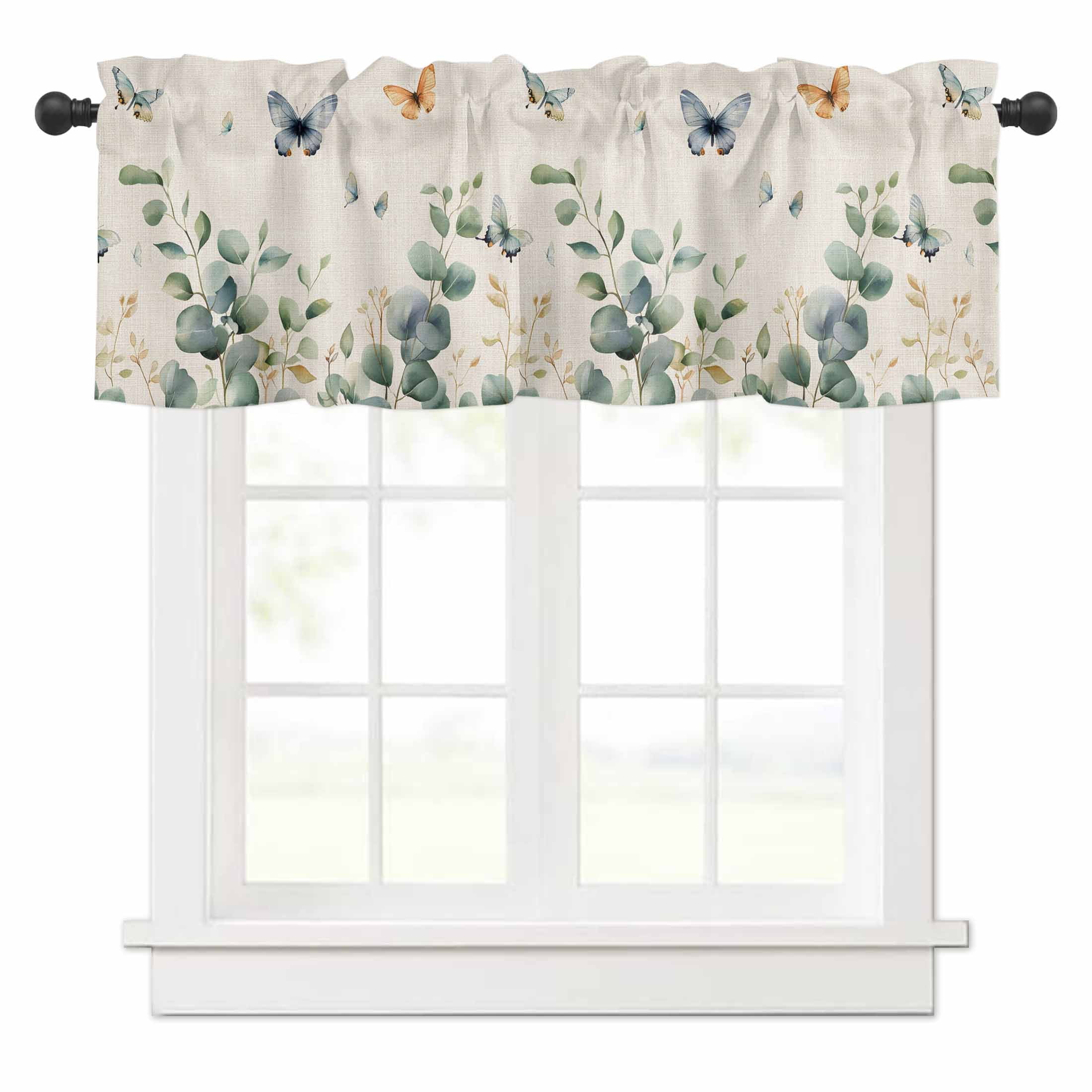 Valances for Windows Eucalyptus Leaf Butterfly Window Valances Rod ...