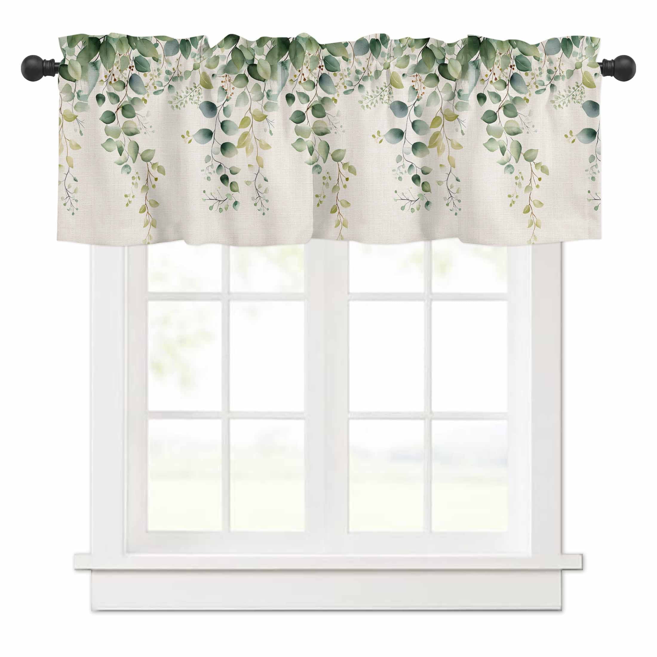 Valances for Windows Eucalyptus Leaf Country Green Plant Linen Texture ...