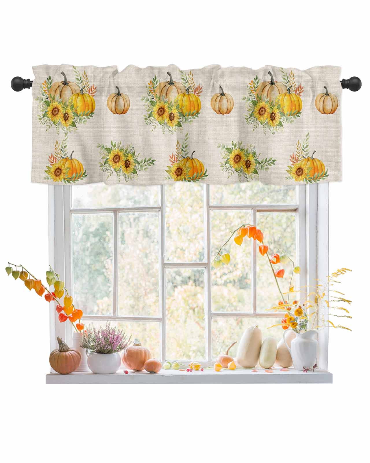 Valances for Windows Fall Autumn Thanksgiving Pumpkin Sunflowers Linen ...
