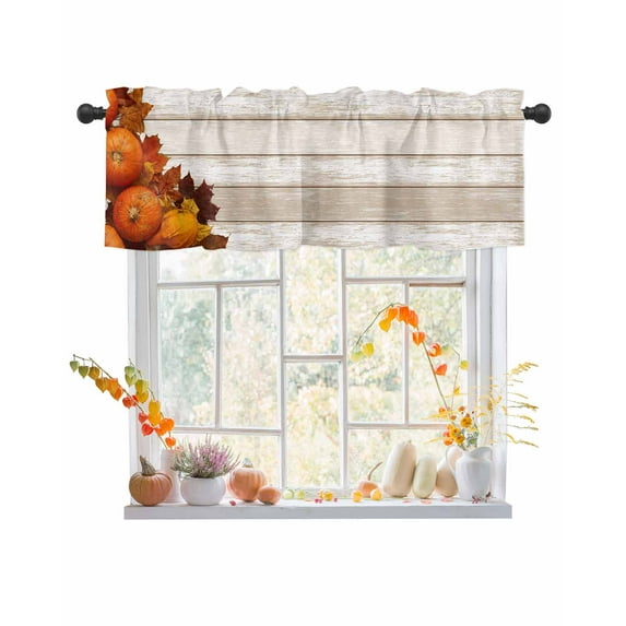Valances for Windows Fall Pumpkins Maple Leaves Beige Gradient Wood ...