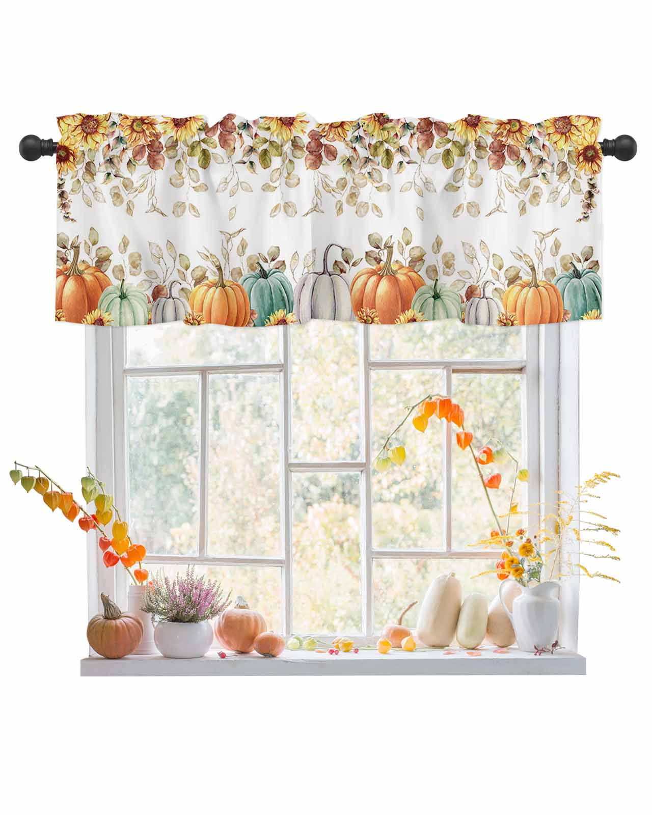 Valances for Windows Fall Sunflowers Pumpkin Maple Leave Rod Pocket ...