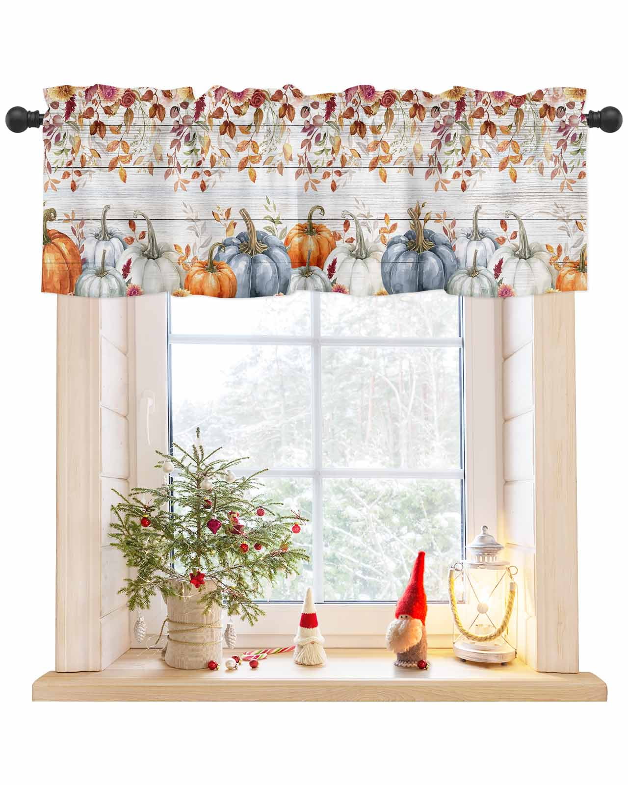 Valances for Windows, Fall Thanksgiving Eucalyptus Leaf Pumpkin Wood ...