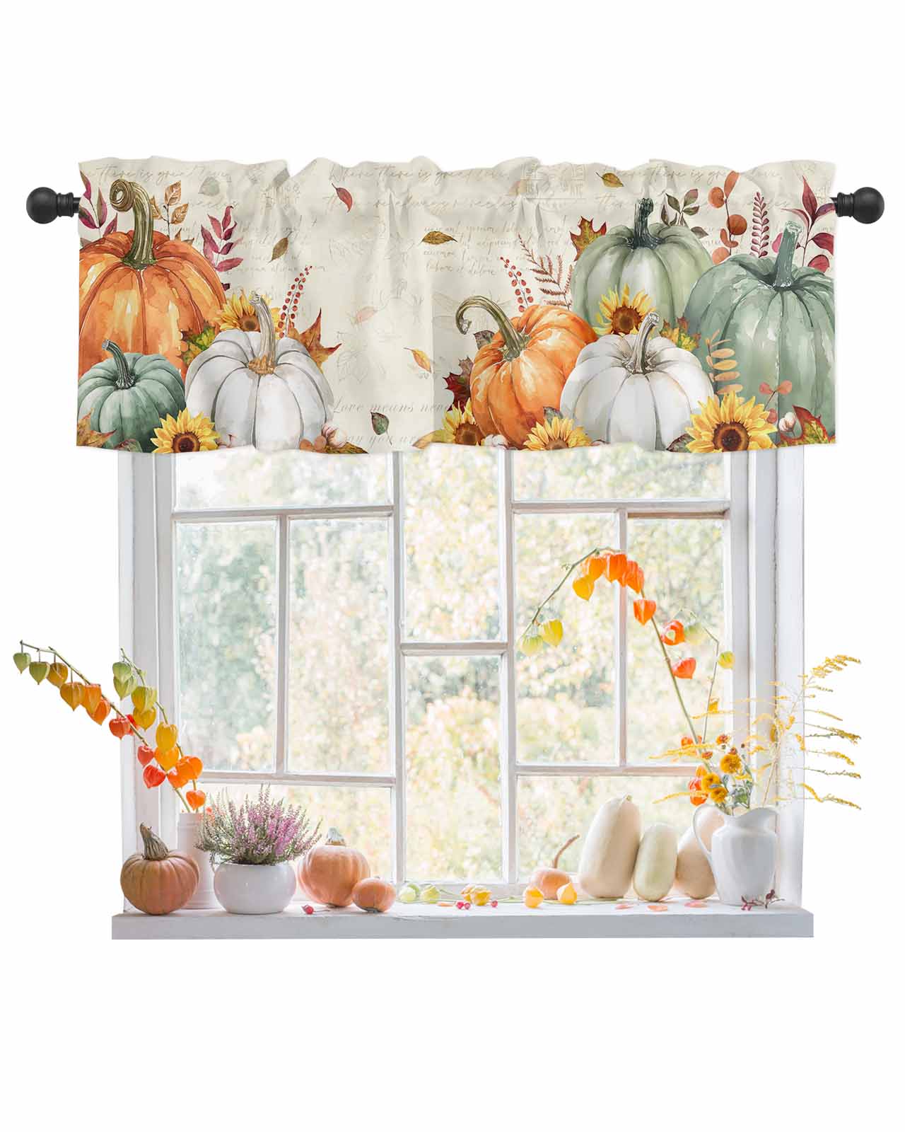 Valances for Windows Fall Thanksgiving Orange Green White Pumpkin ...