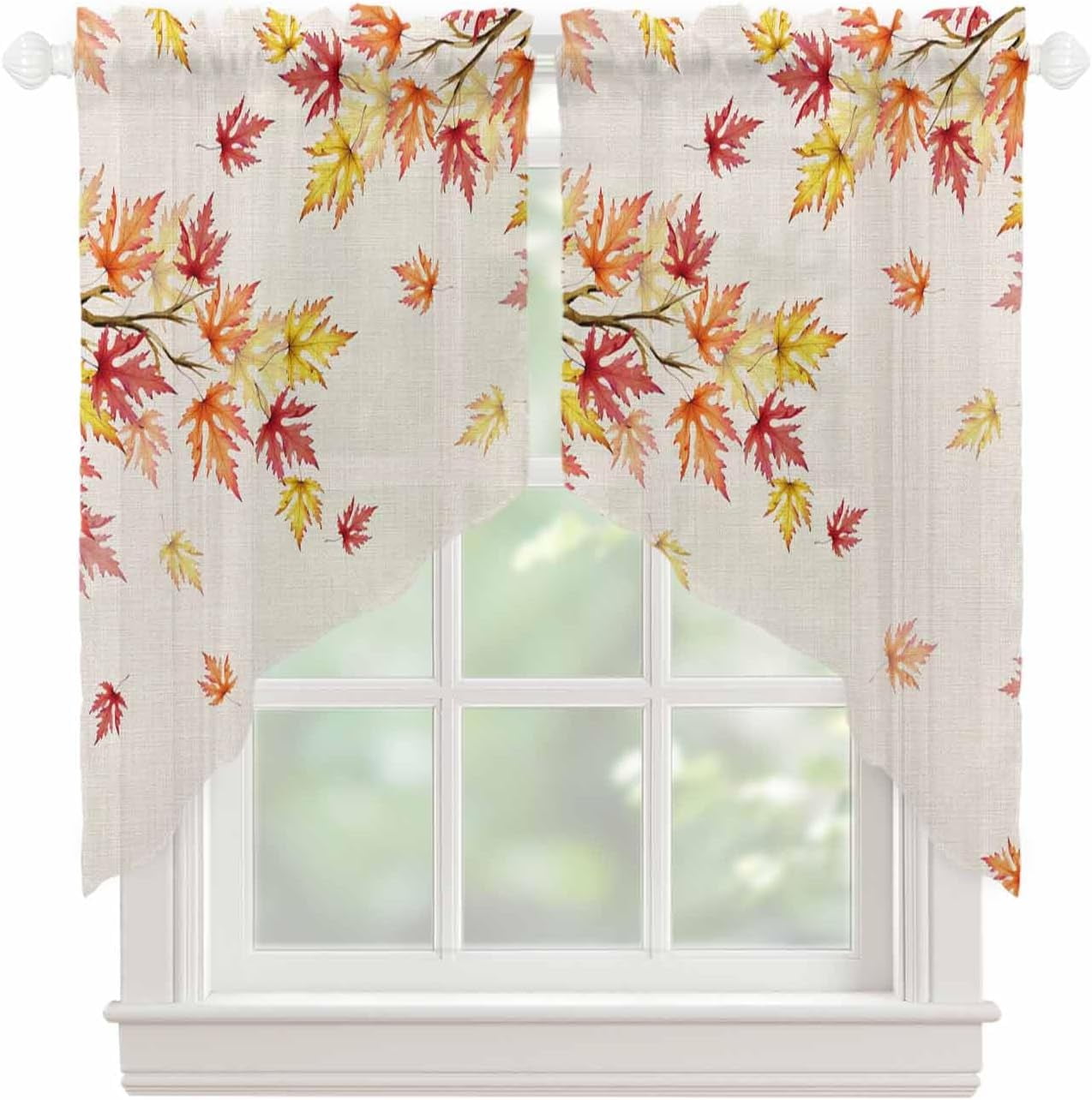 Valances for Windows Fall Thanksgiving Orange Red Maple Leaves Semi ...