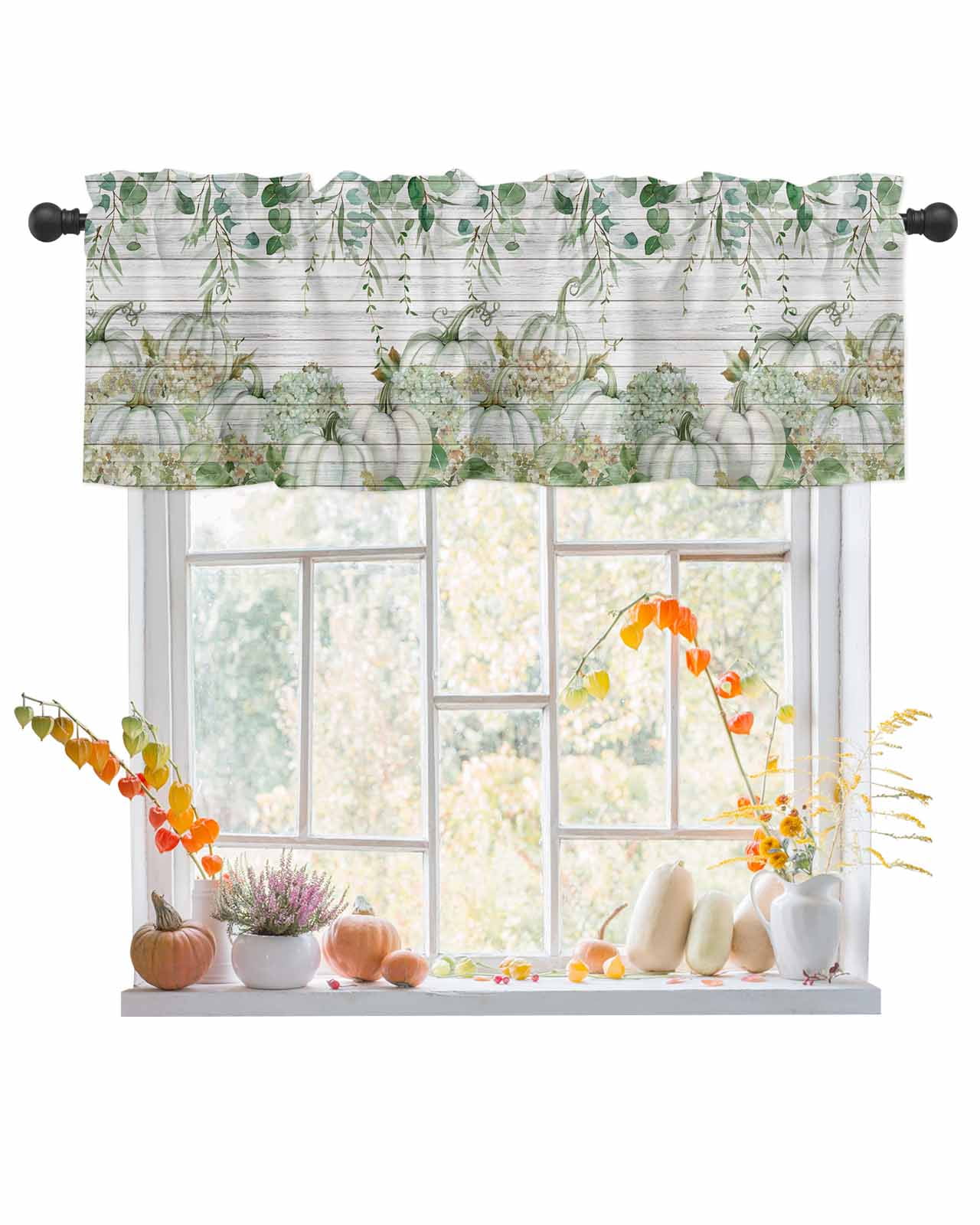 Valances for Windows Fall Thanksgiving Pumpkin Hydrangea Eucalyptus ...