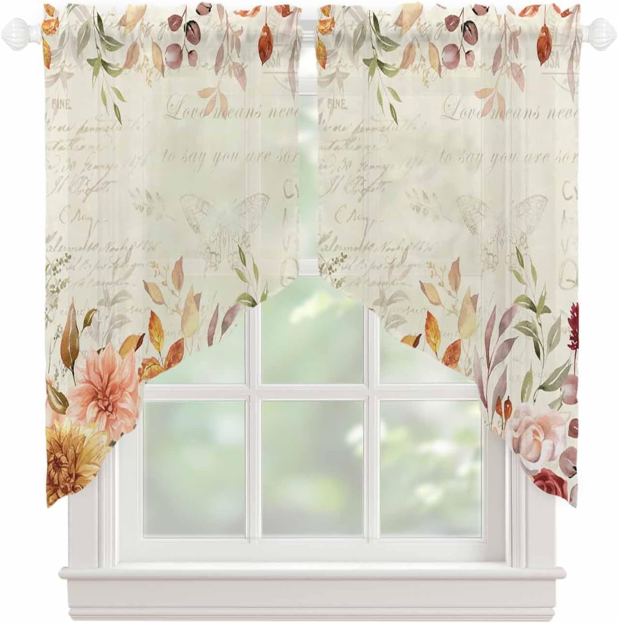 Valances for Windows Fall Thanksgiving Vintage Flowers Plants ...