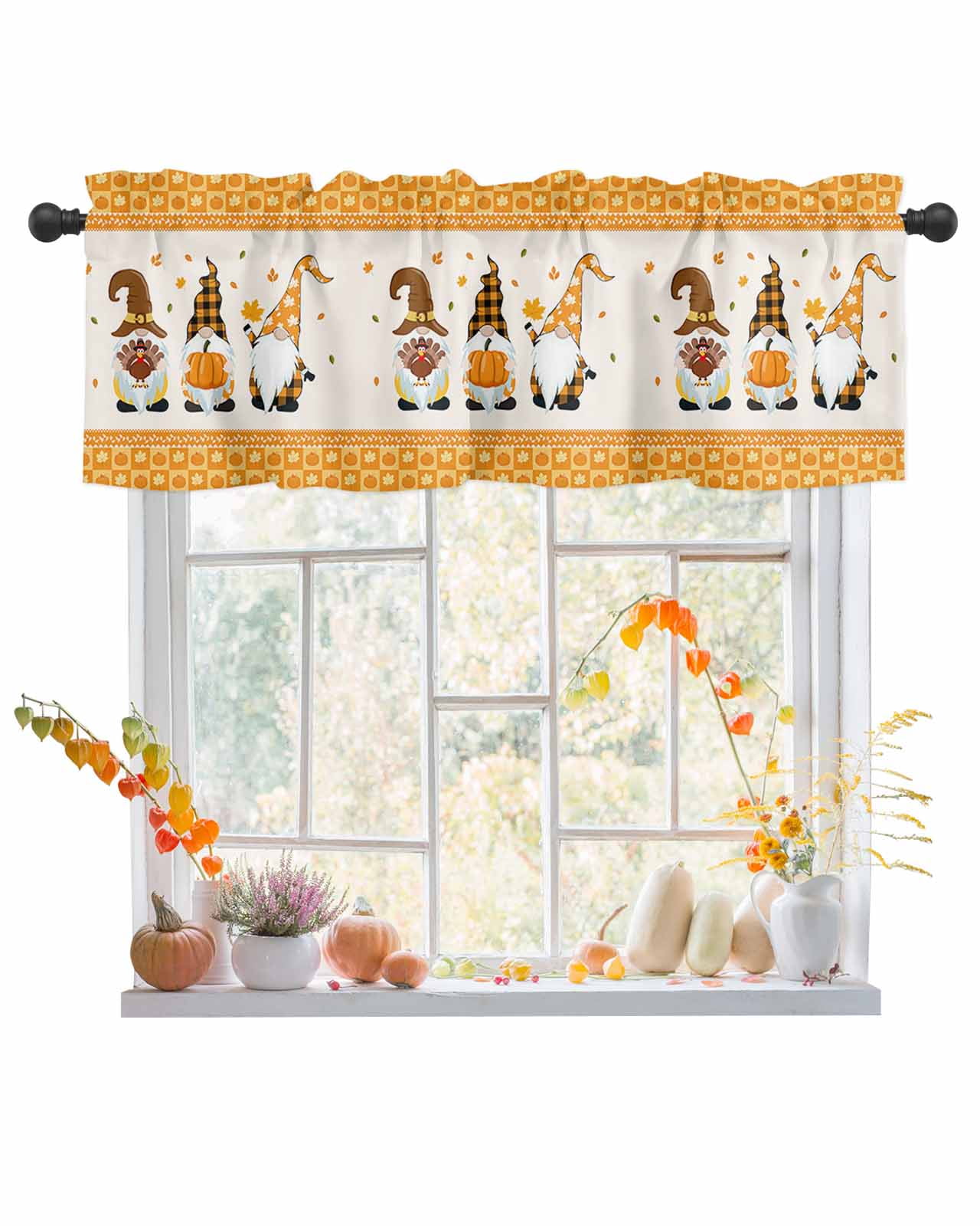 Valances for Windows It's Fall Y'all Gnomes on Pumpkin Maple Lattice ...
