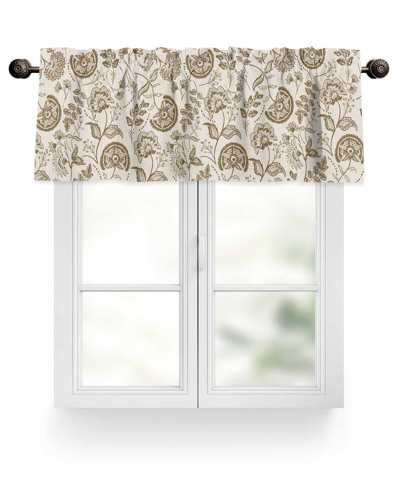 Valances for Windows Farmhouse Brown Floral Linen Boho Flower Rustic ...