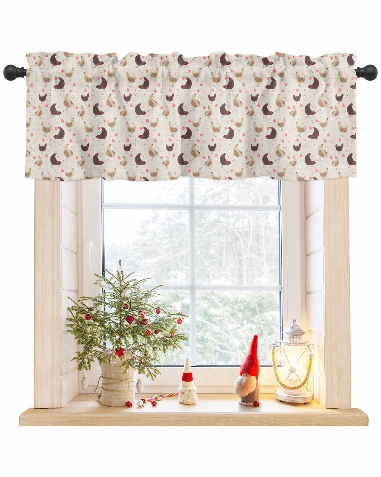 Valances for Windows, Farmhouse Chicken Flowers Retro Linen Rod Pocket ...
