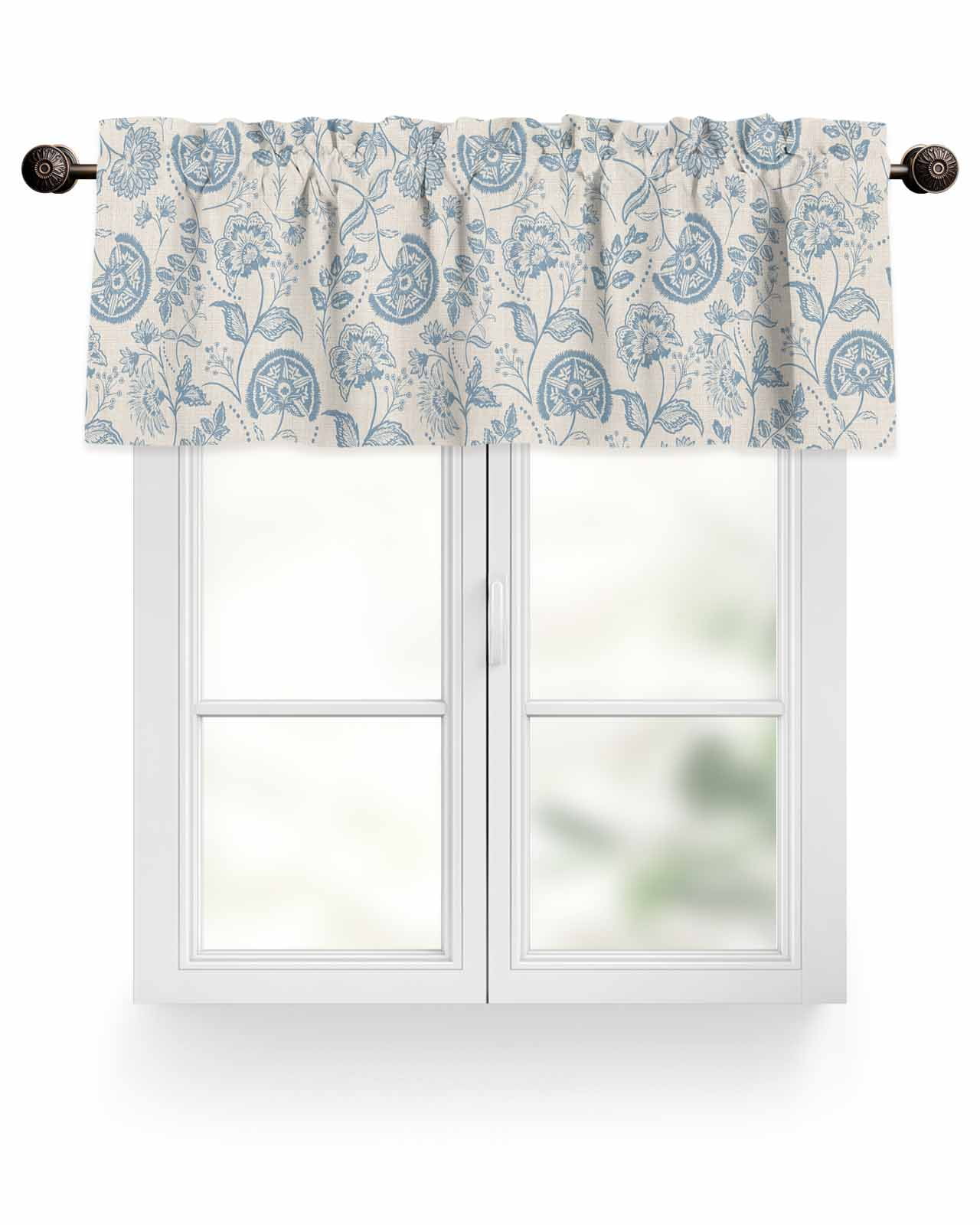 Valances for Windows Farmhouse Light Blue Floral Linen Boho Paisley ...