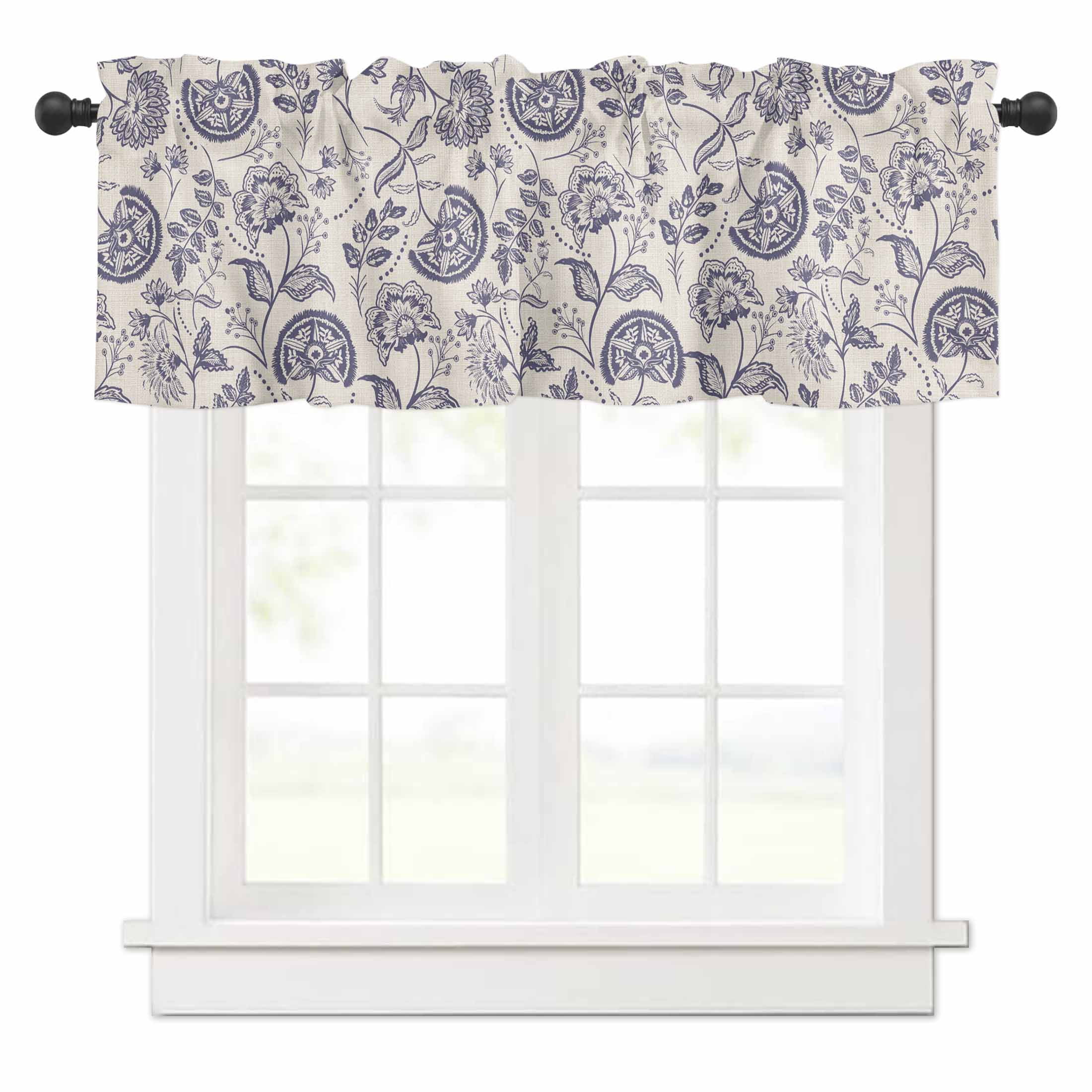 Valances for Windows Farmhouse Purple Floral Linen Boho Flower Rustic ...