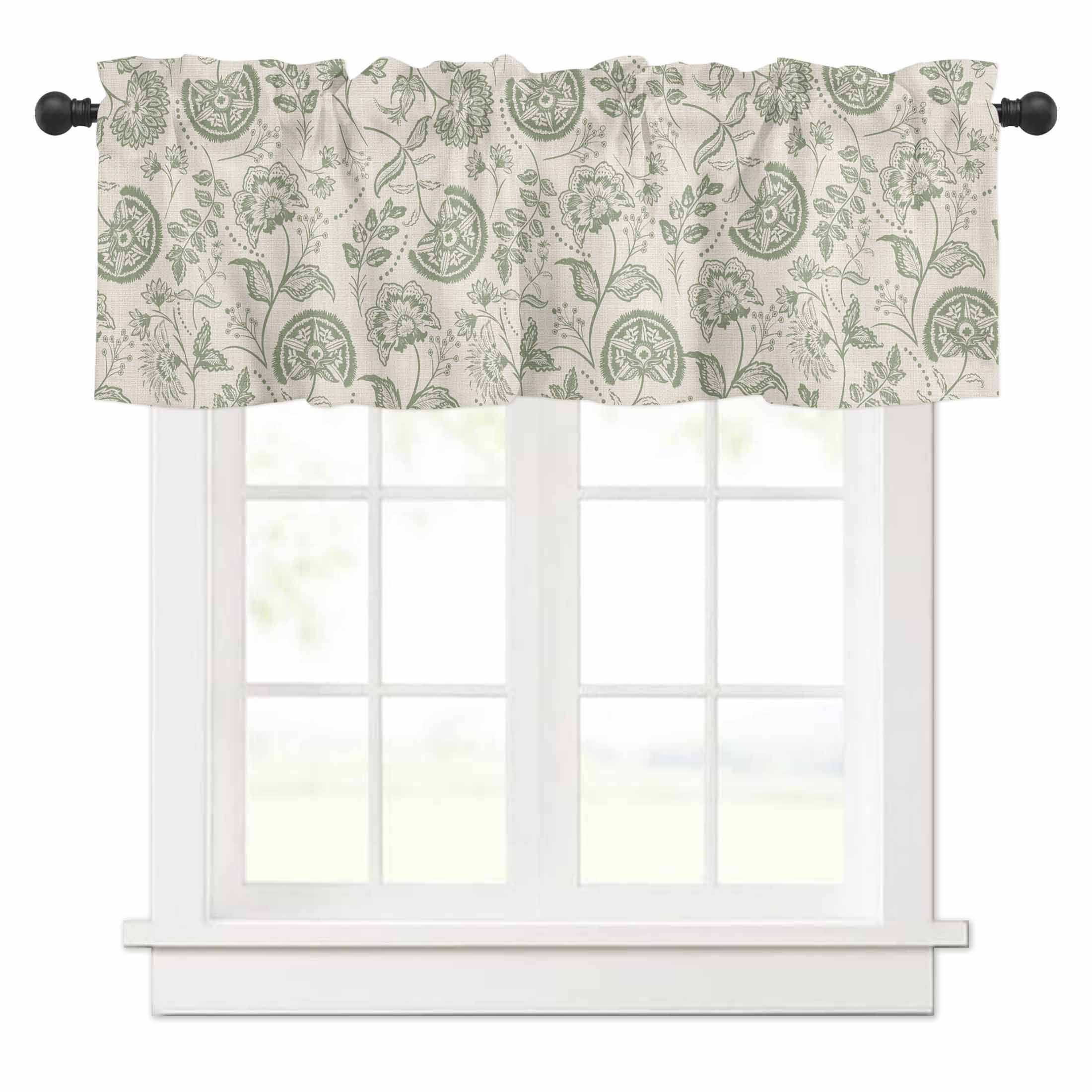Valances for Windows Farmhouse Sage Green Floral Linen Boho Paisley ...