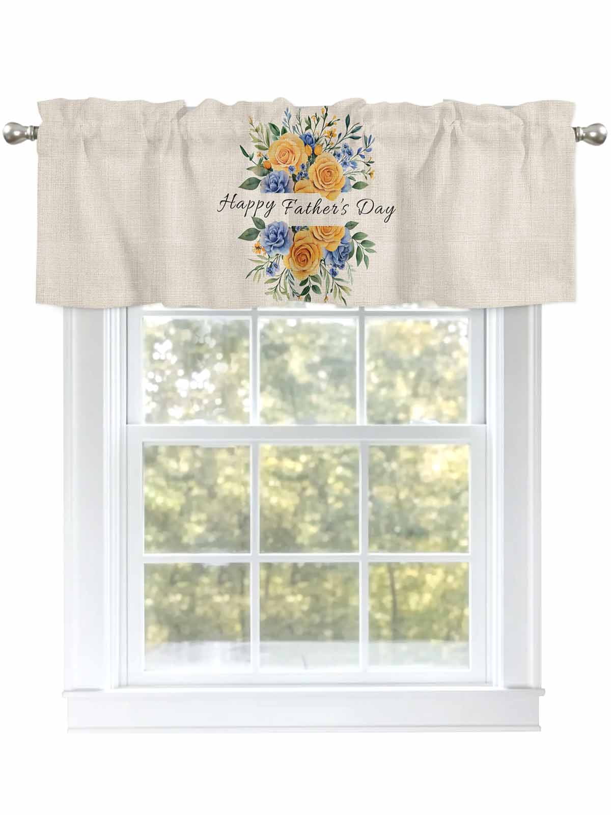 Valances for Windows Father's Day Blue Yellow Rose Flowers Linen ...