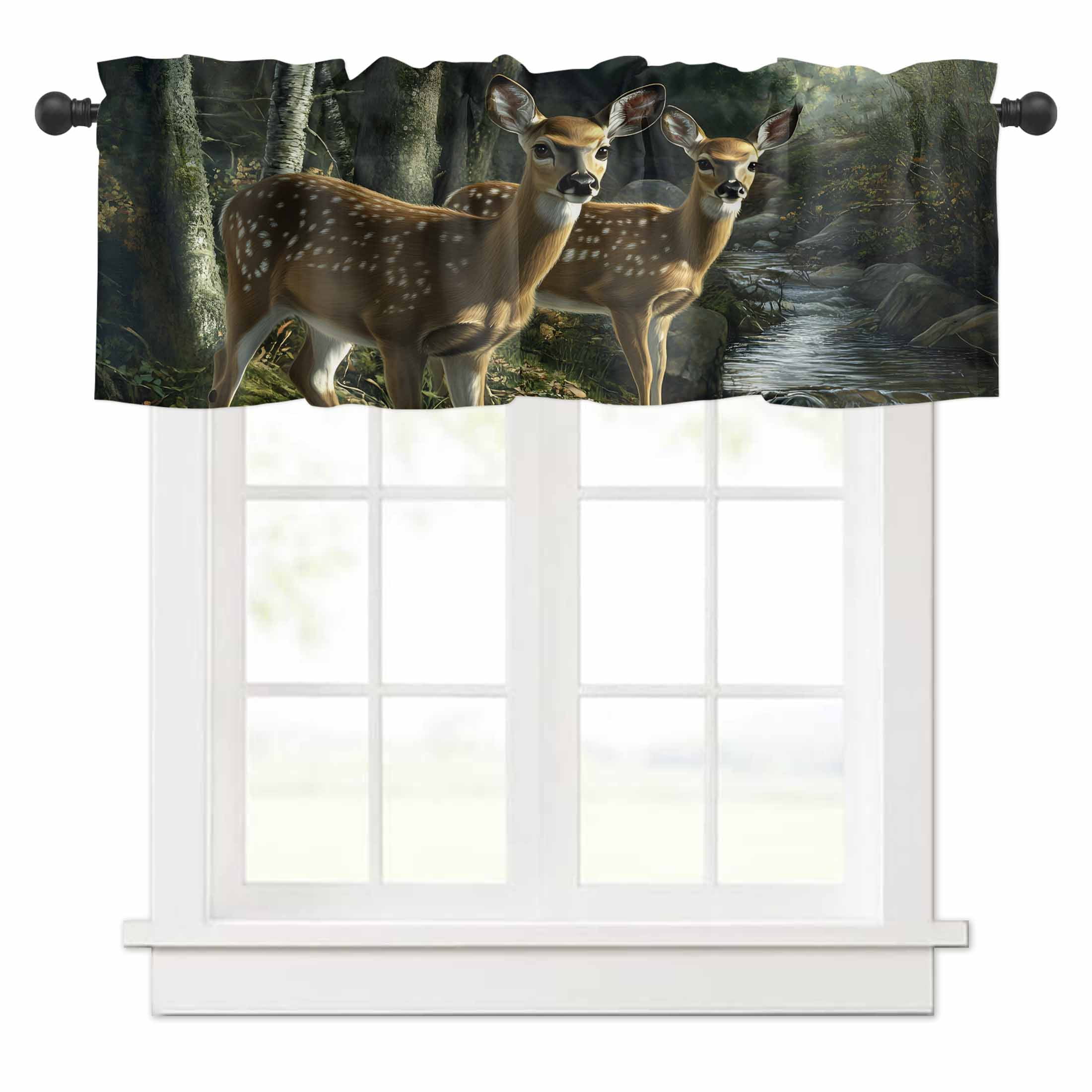 Valances for Windows Forest Deer River Animals Valance Rod Pocket ...