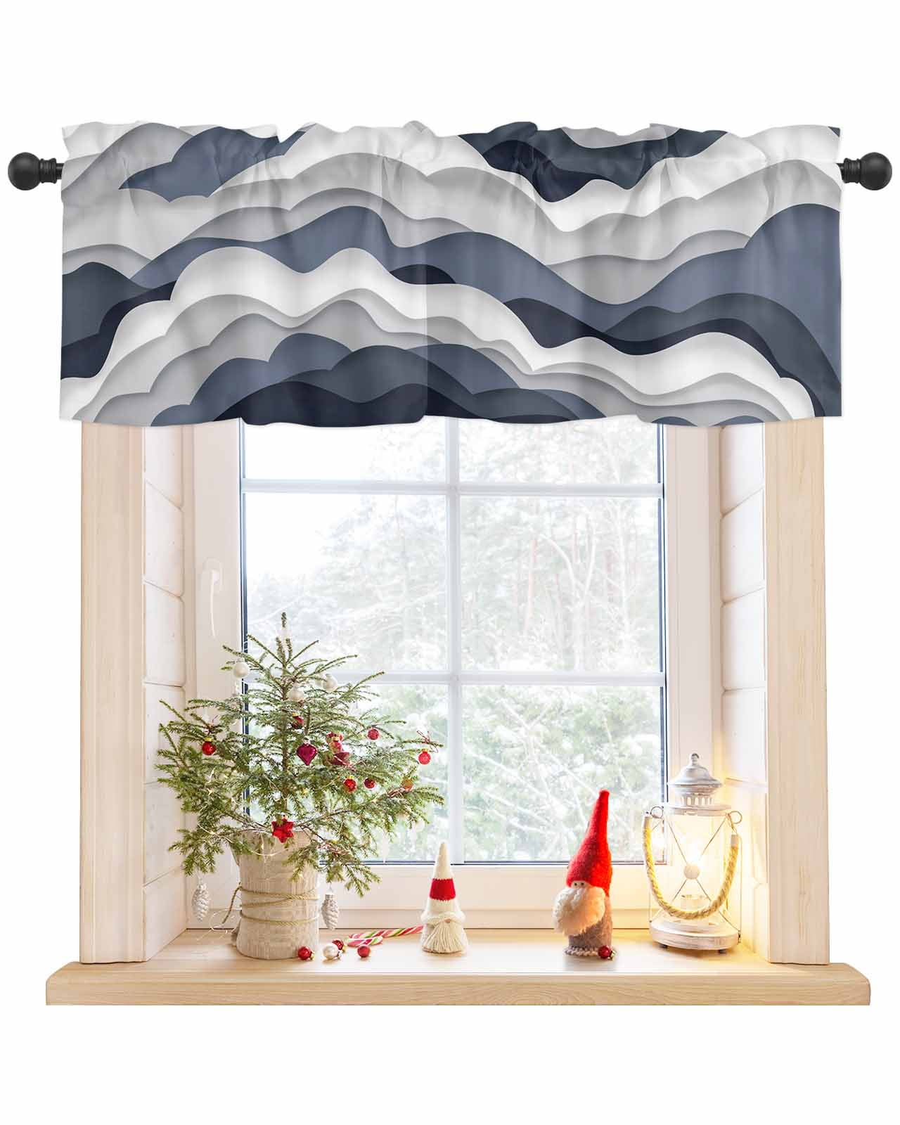 Valances for Windows, Gradient Ocean Waves Dark Blue Gradient Waves Rod ...