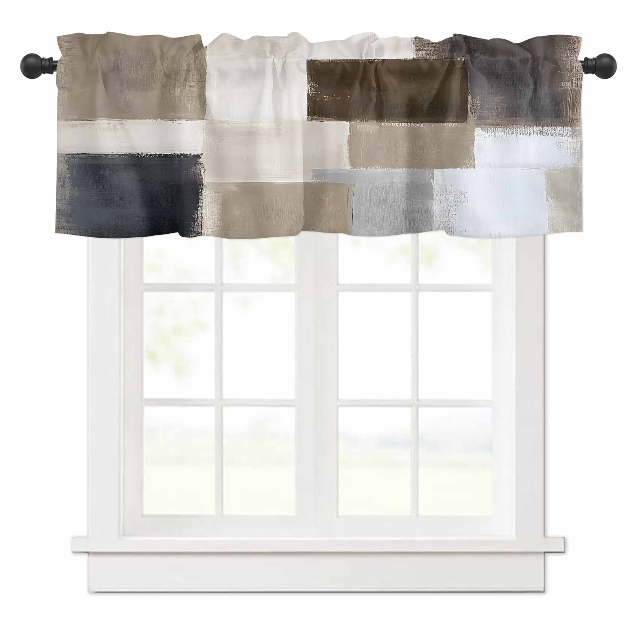 Valances for Windows Gray Black Brown Painting Window Valances Rod ...