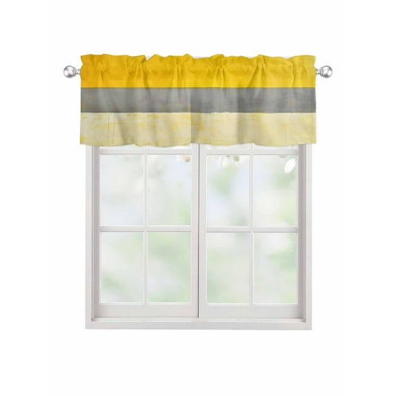 Valances for Windows Gray Yellow Color Block Rod Pocket Cafe Window ...