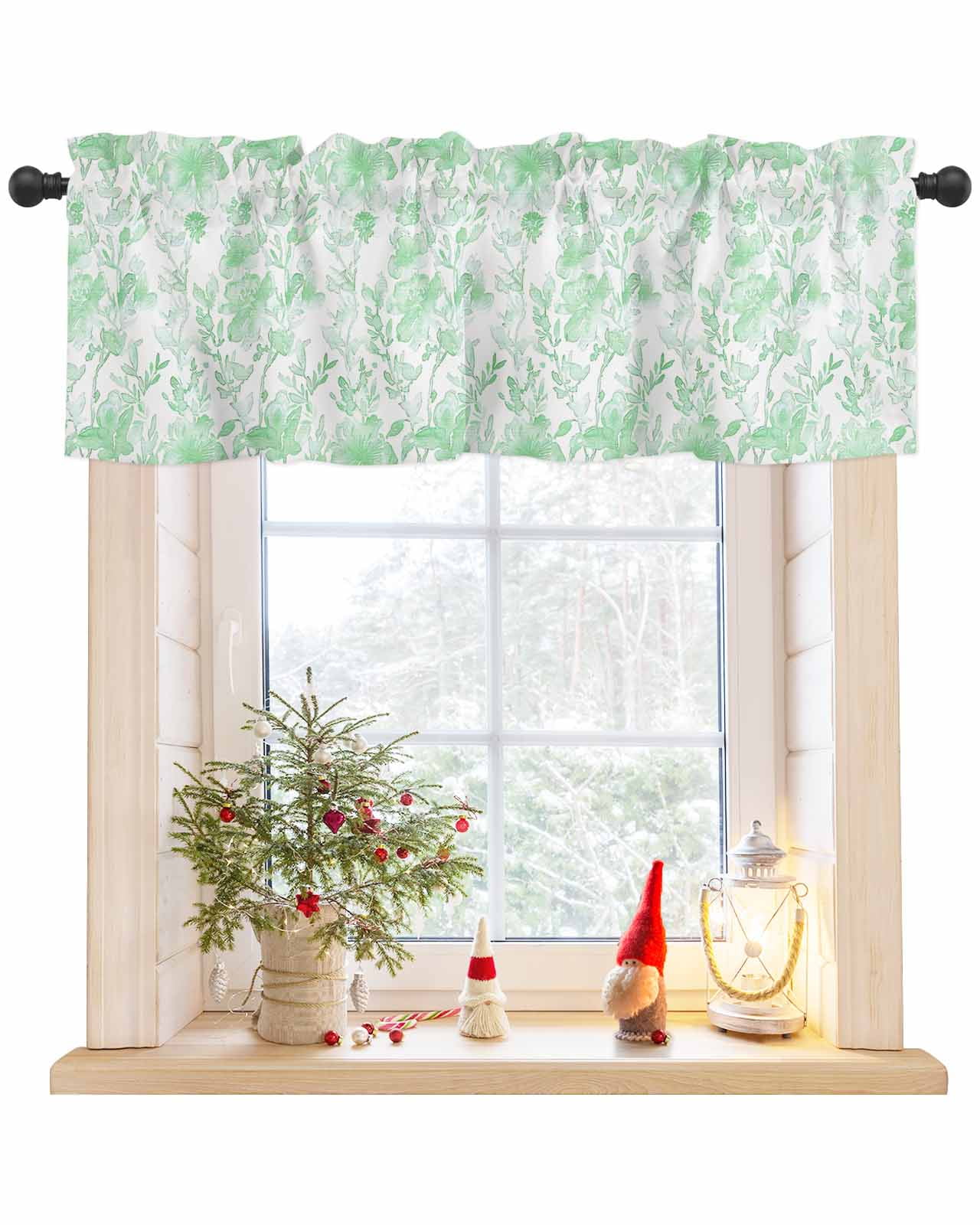 Valances for Windows, Green Abstract Flowers Plants Watercolor Floral ...