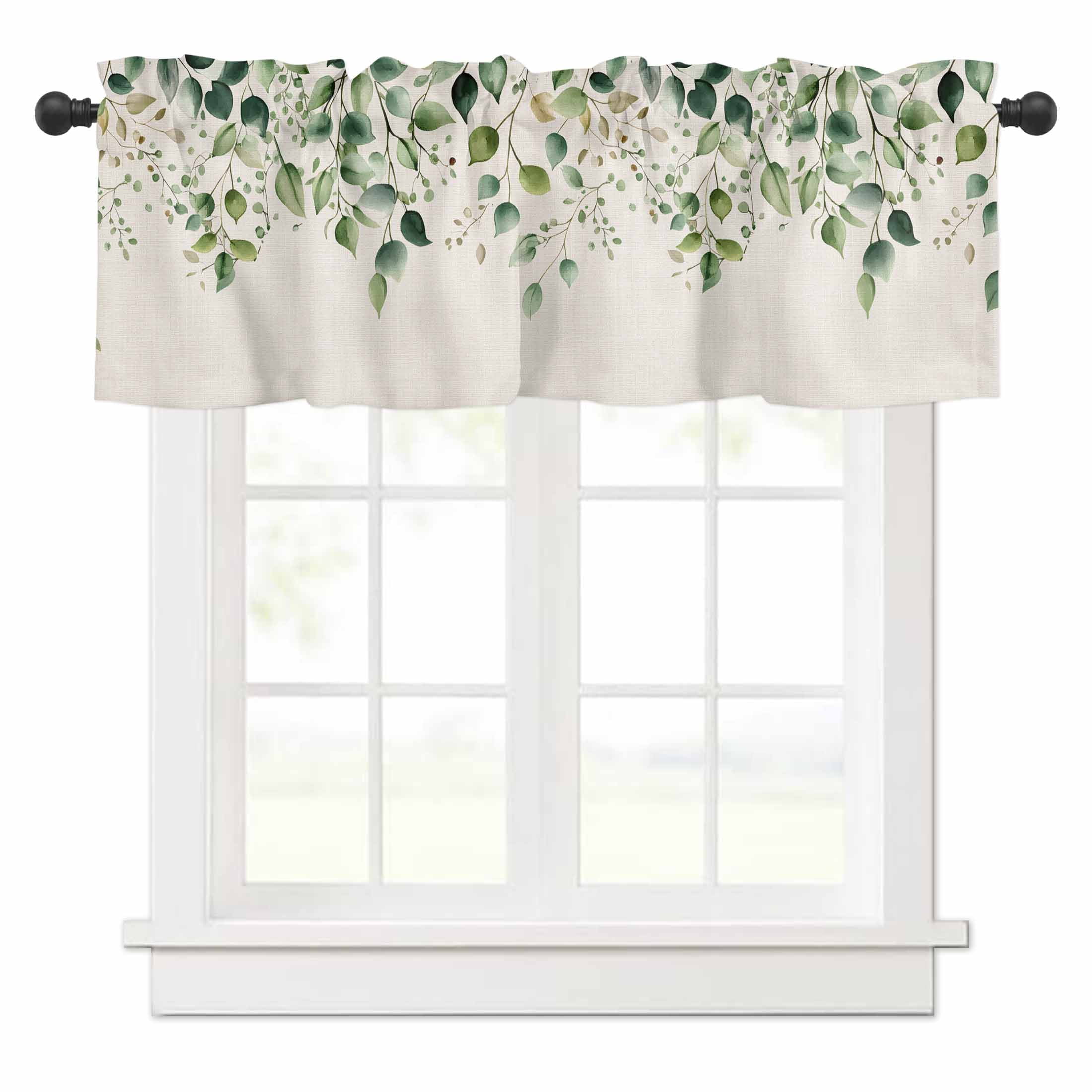 Valances for Windows Green Eucalyptus Leaf Window Valances Rod Pocket ...