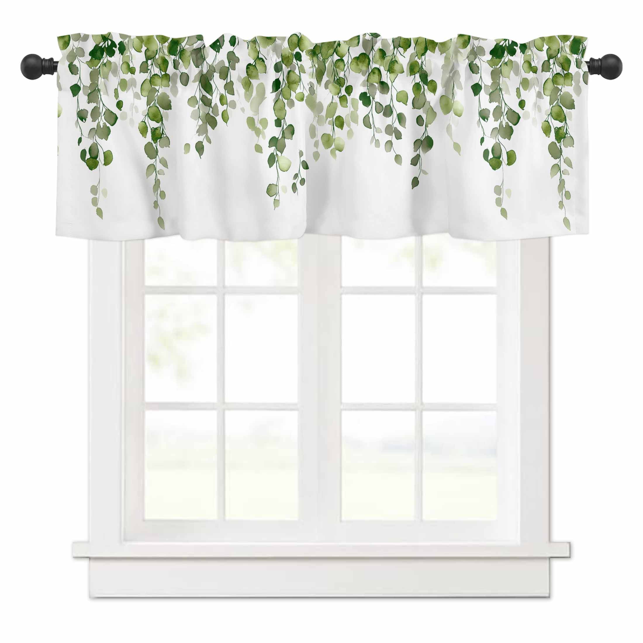 Valances for Windows Green Eucalyptus Leave Watercolor Retro Leaf ...
