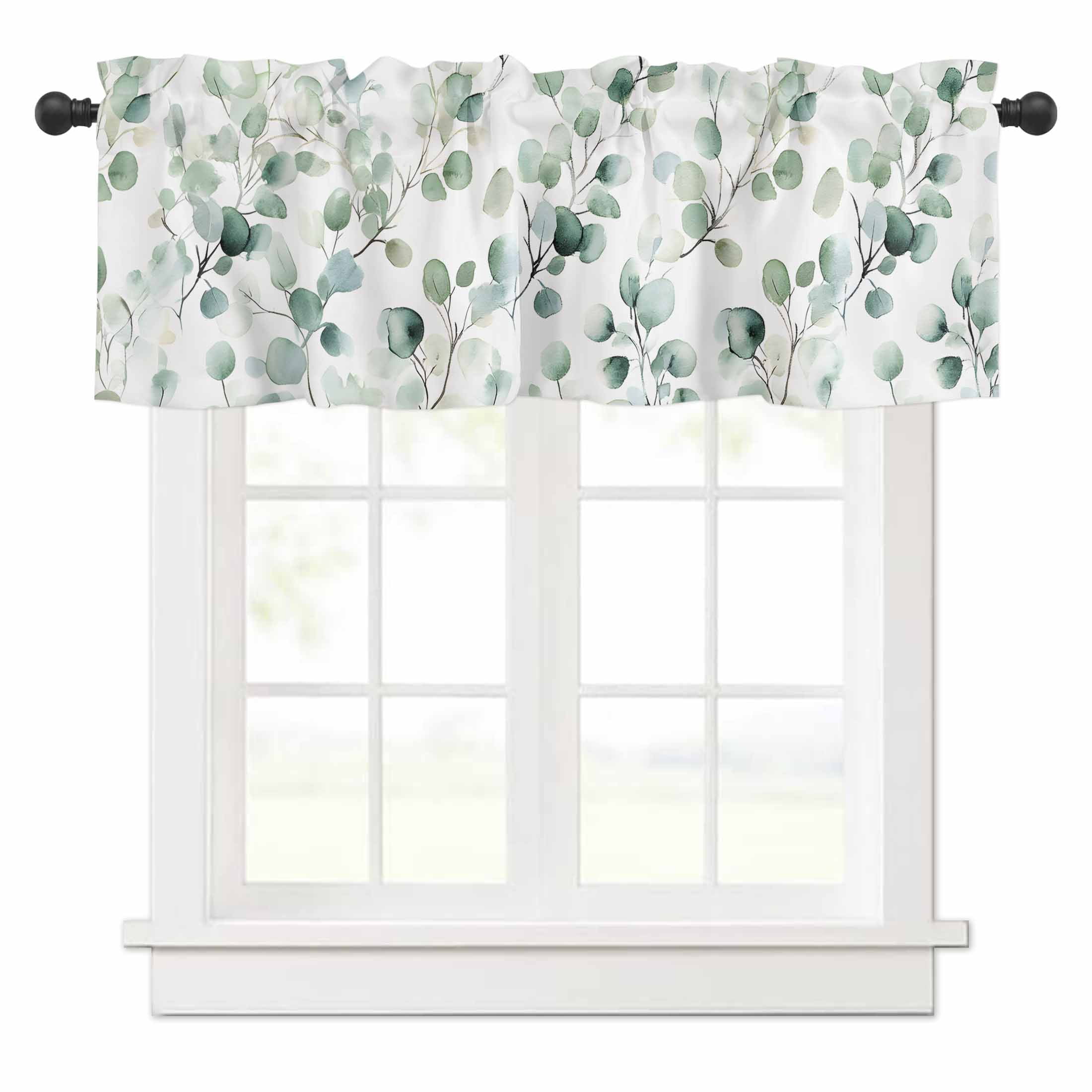 Valances for Windows Green Eucalyptus Leaves Window Valances Rod Pocket ...