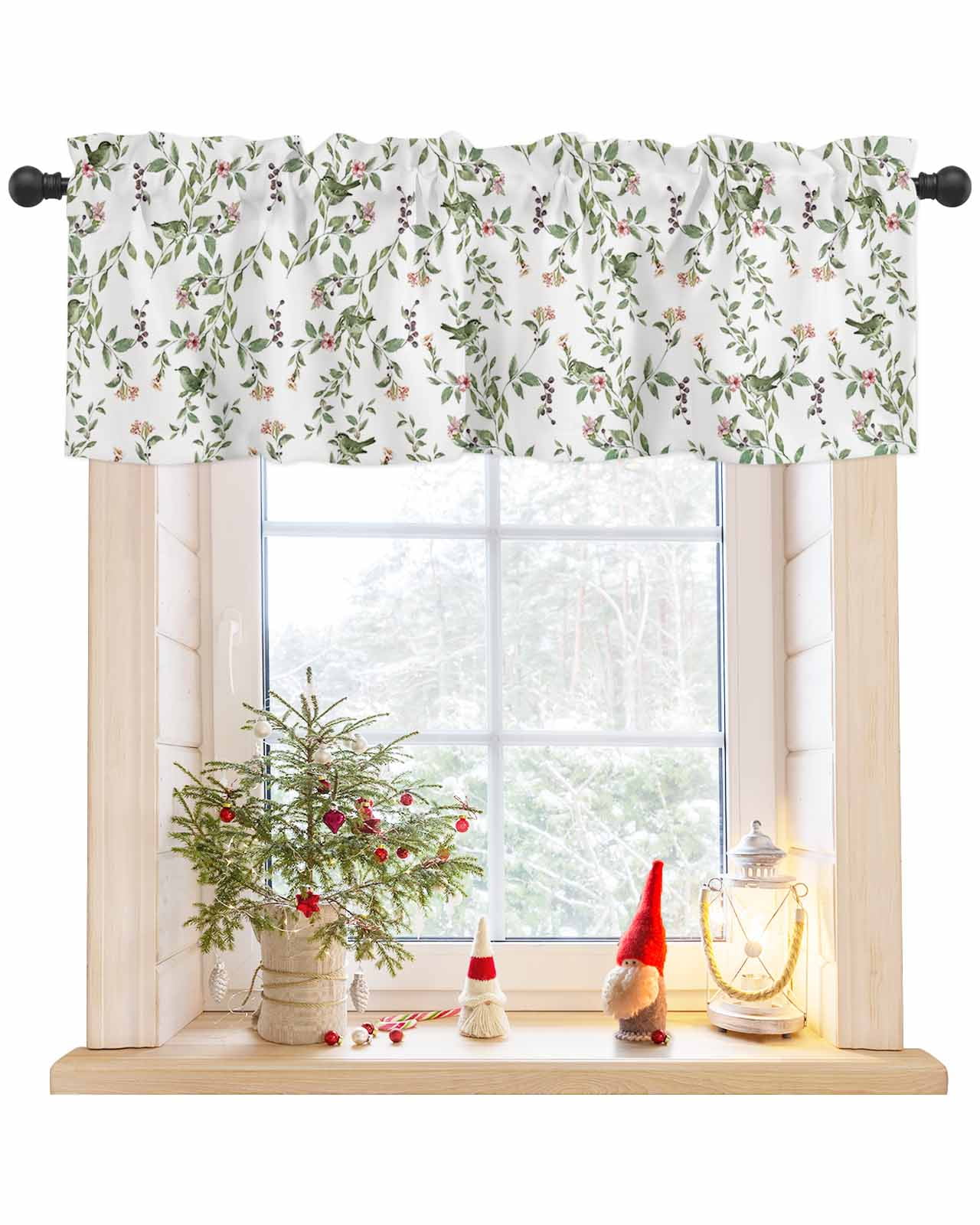 Valances for Windows, Green Leaves Robin Flower Summer Floral Plant ...