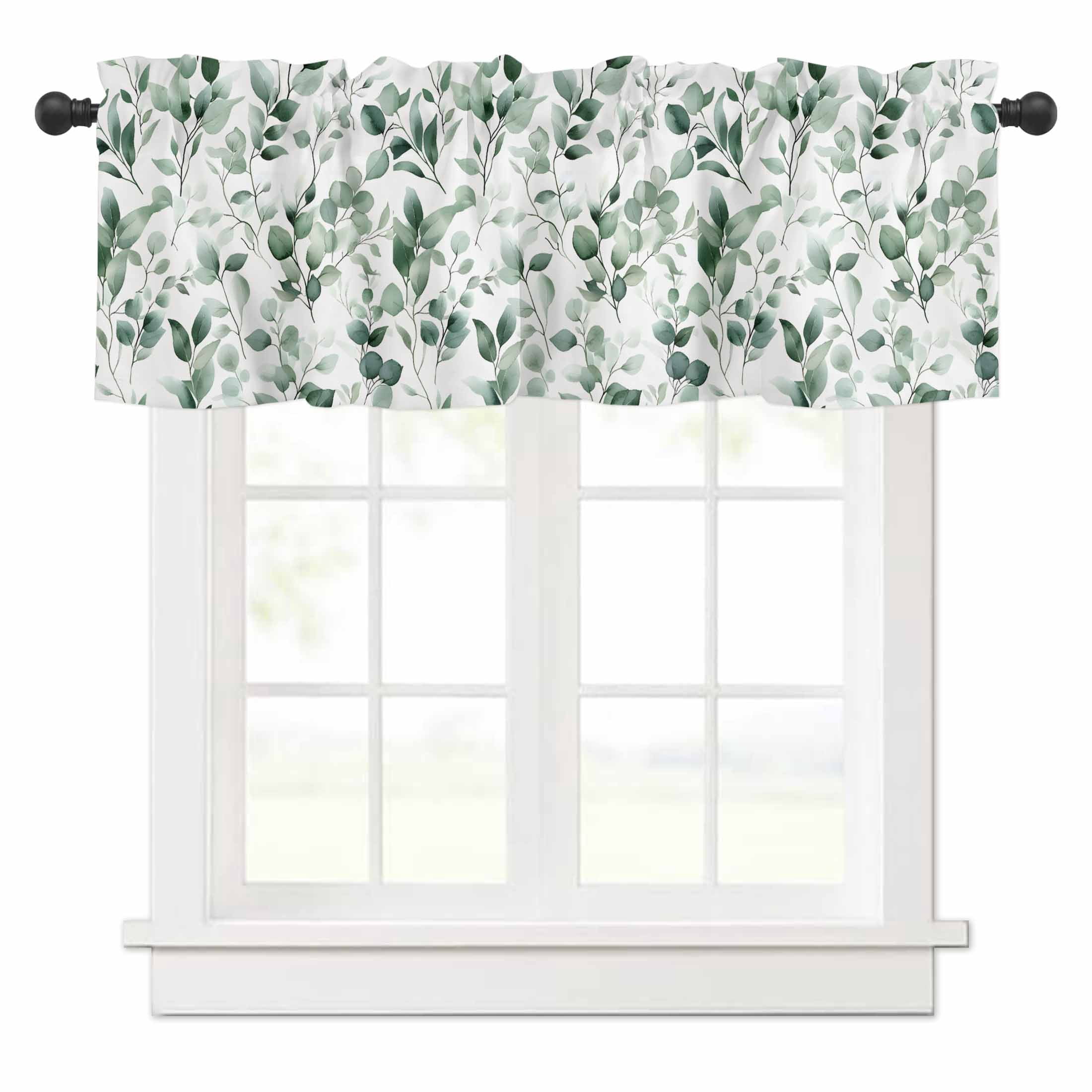 Valances for Windows Green Plant Watercolor Eucalyptus Leaf Farmhouse ...