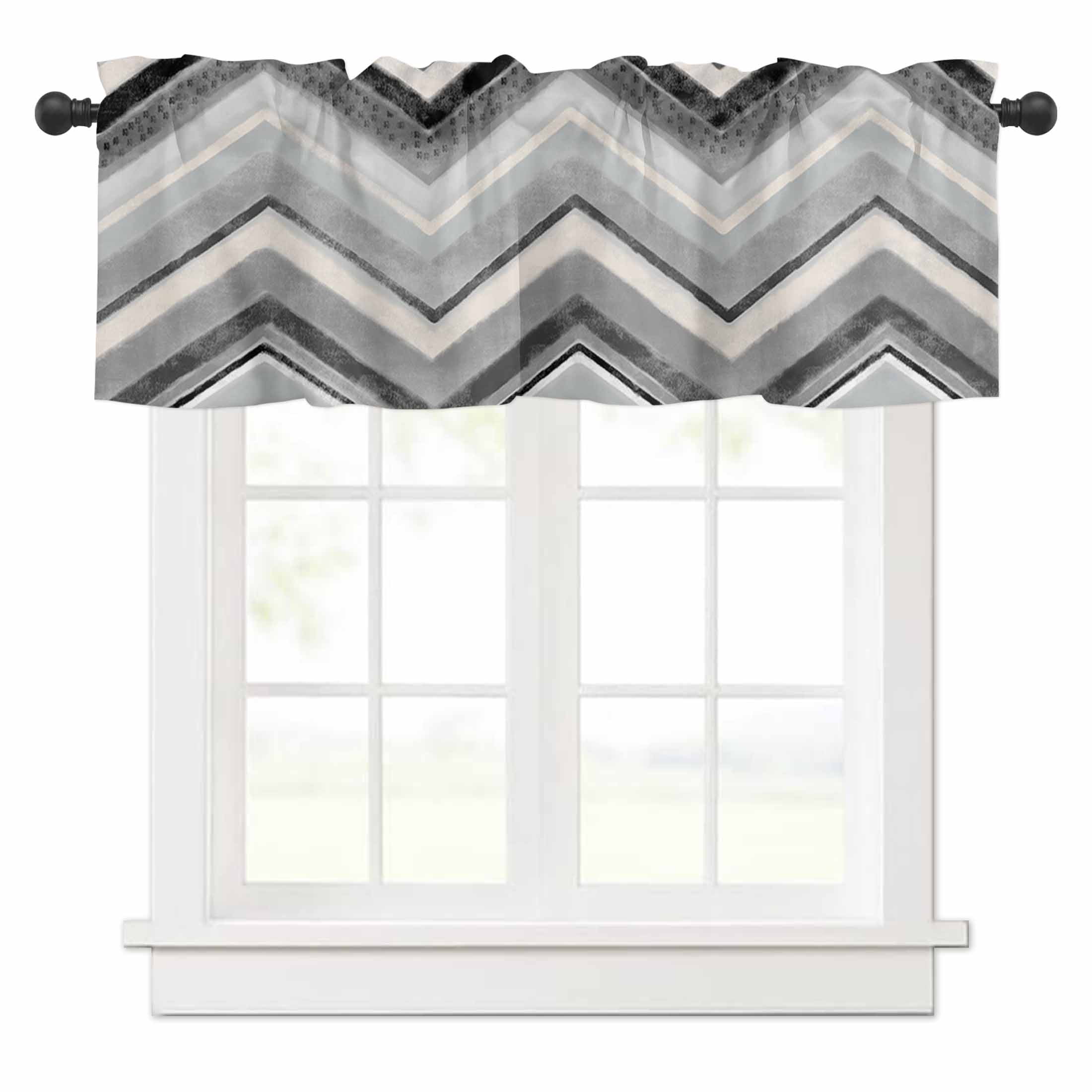 Valances for Windows Grey Chevron Window Valances Rod Pocket Geometric ...