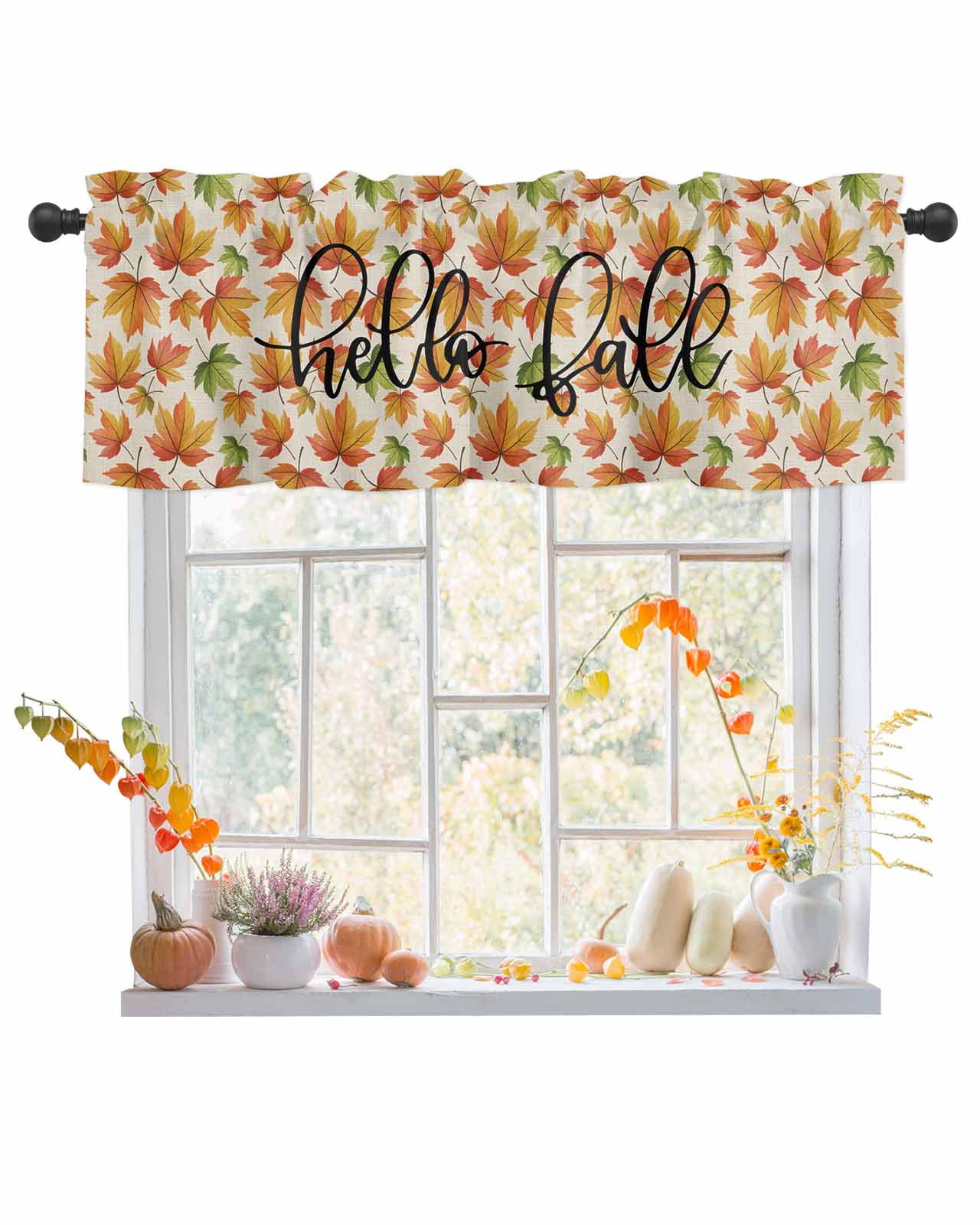 Valances for Windows, Hello Fall Fall Maple Leaf Thanksgiving Vintage ...