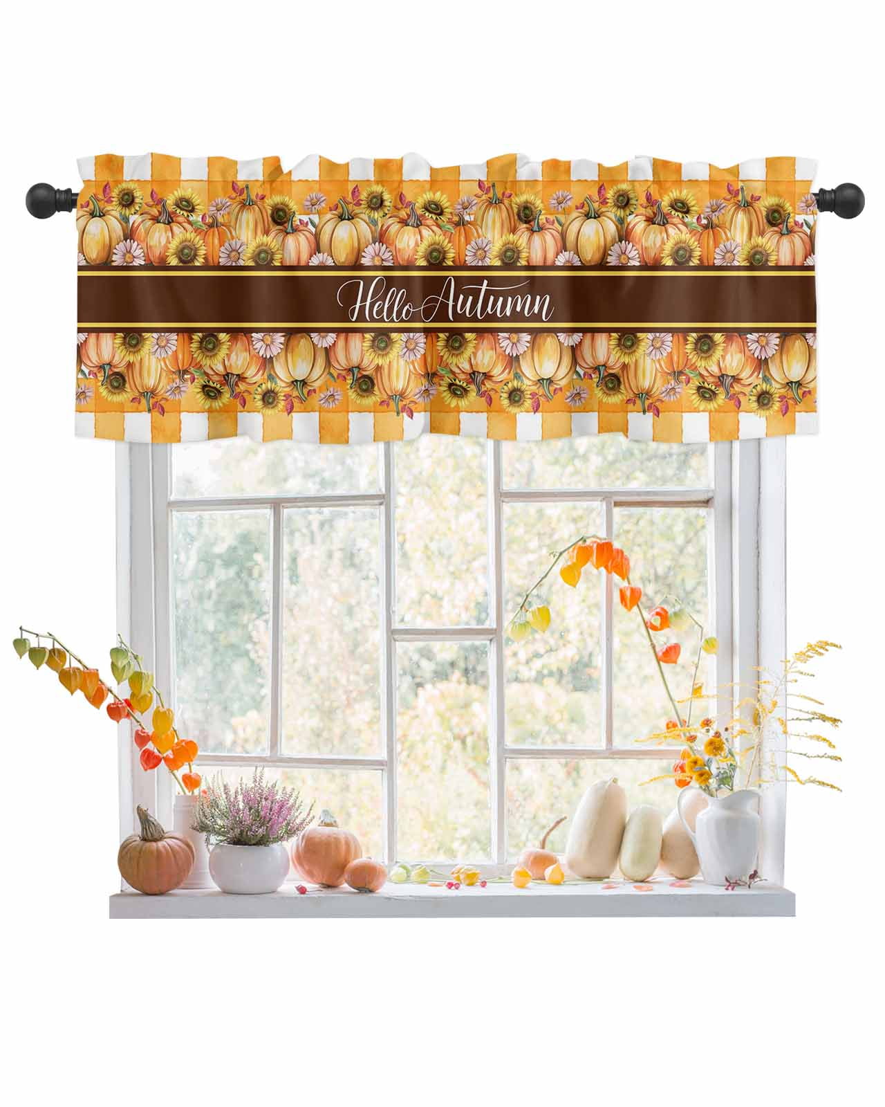 Valances for Windows, Hello Fall Pumpkin Sunflower Daisy Thanksgiving ...