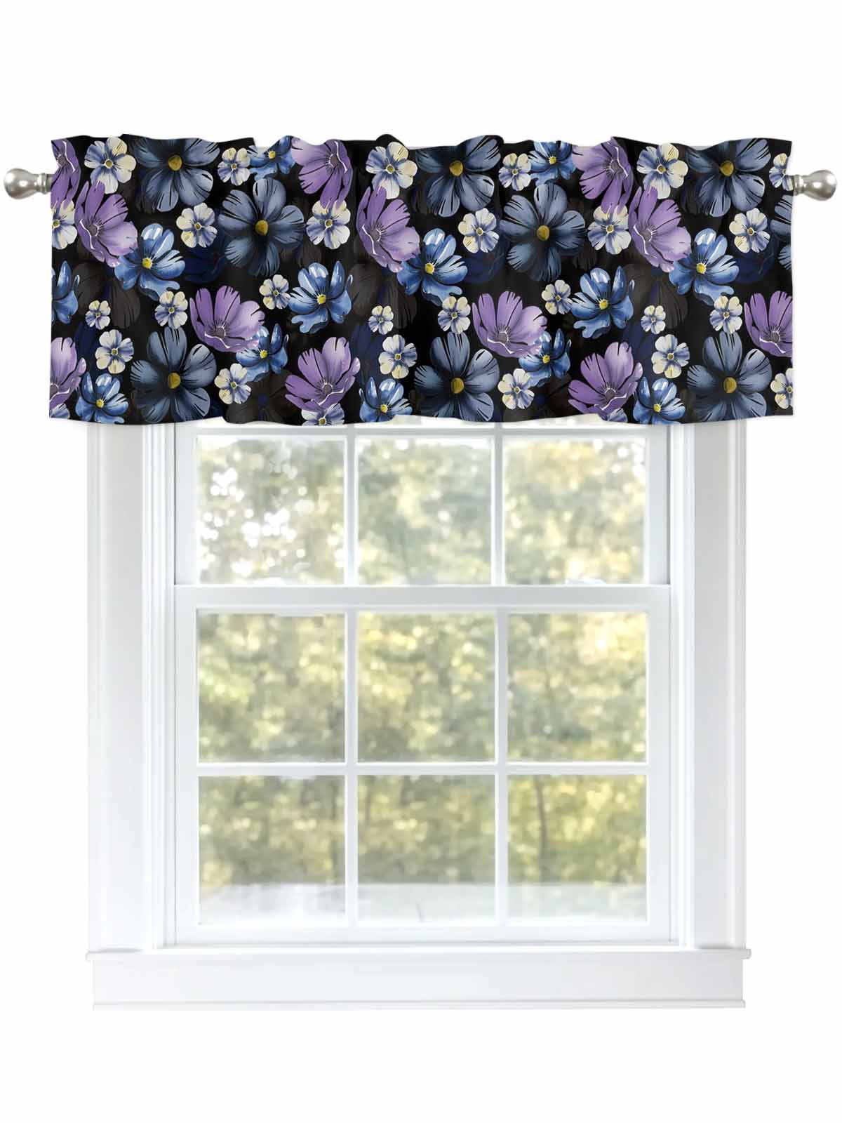 Valances for Windows Idyllic Flowers Watercolor Purple Flower Black ...